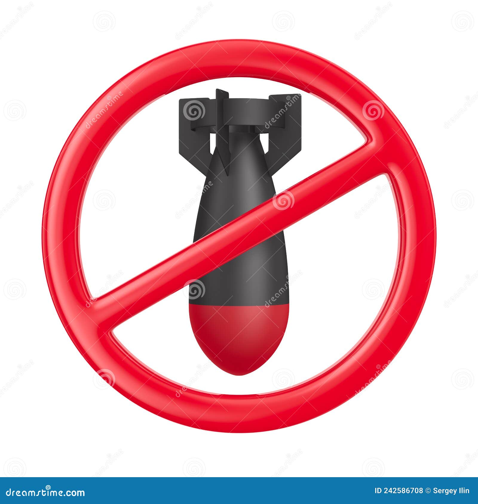 Stop War. Aerial Bomb and Sign Forbidden on White Background Stock ...