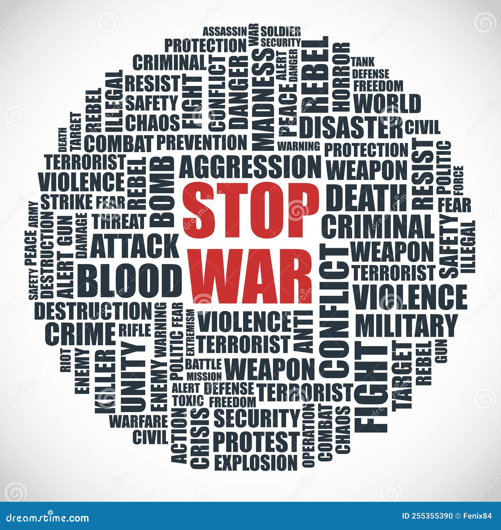Stop War. Vector Illustration. Word Cloud on Military Theme Stock ...
