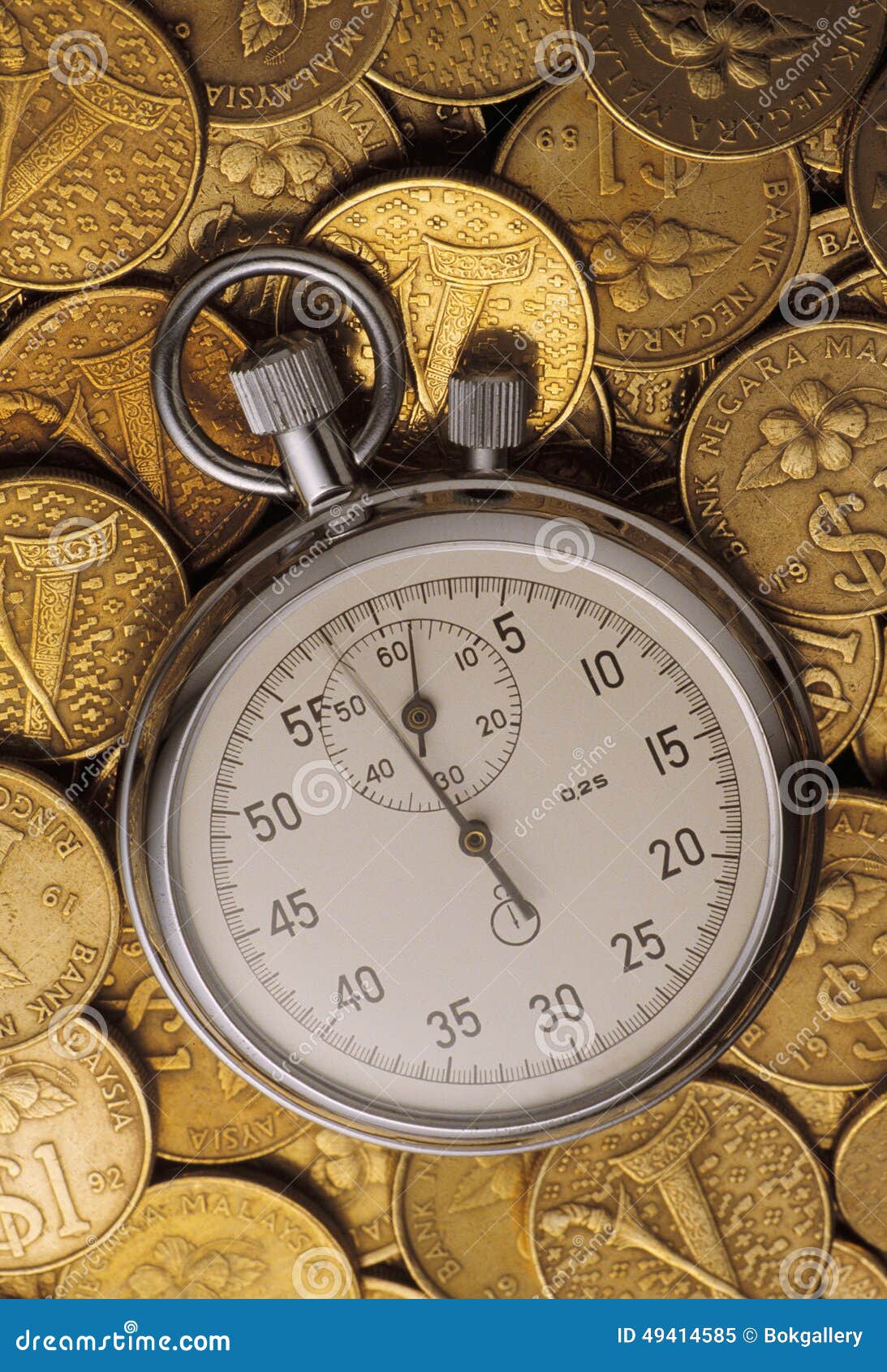 Stop Watch on Heaped of Gold Coins Stock Image - Image of symbol, metal ...