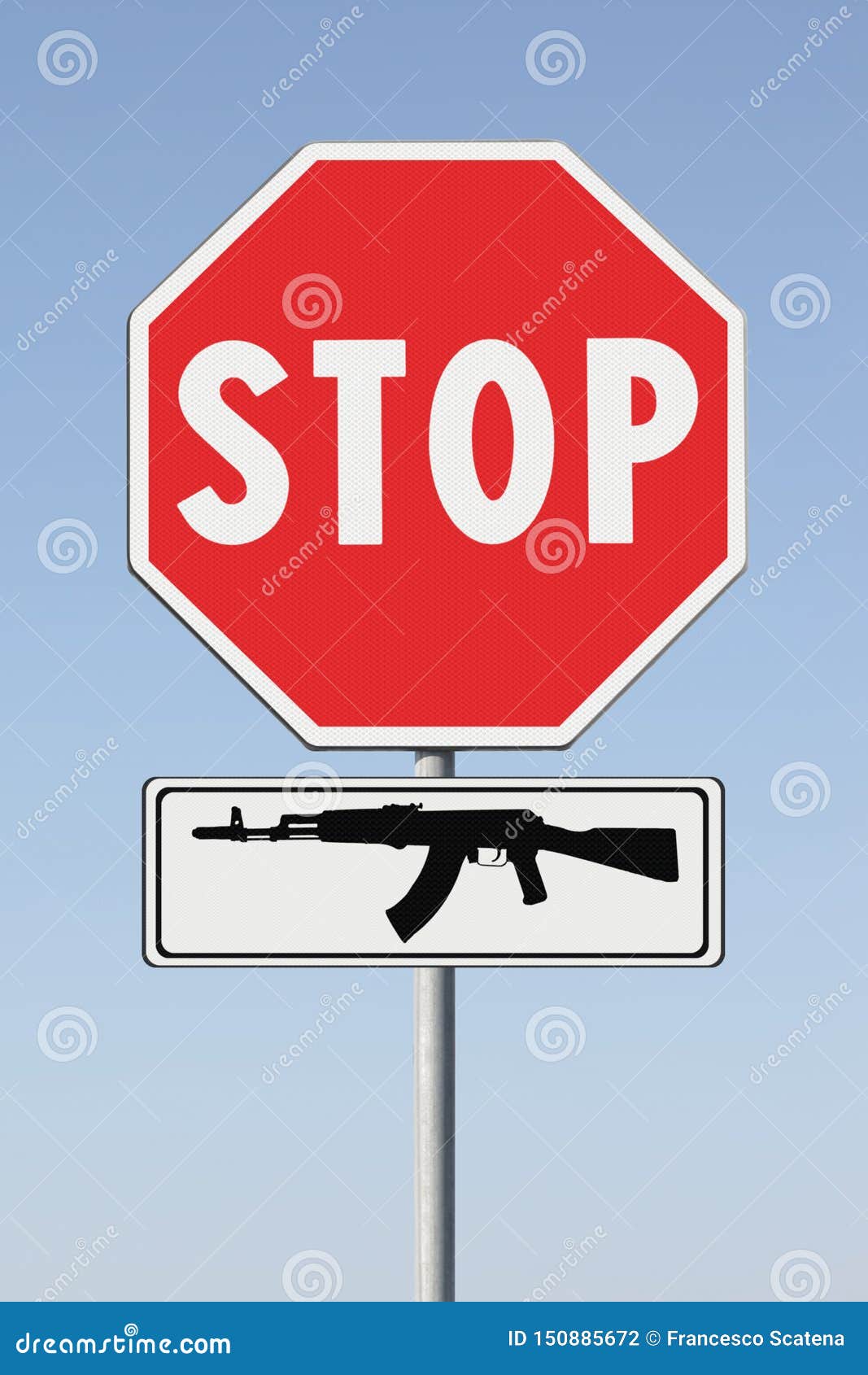 Stop Weapons Concept Image on Road Sign Stock Photo - Image of ...