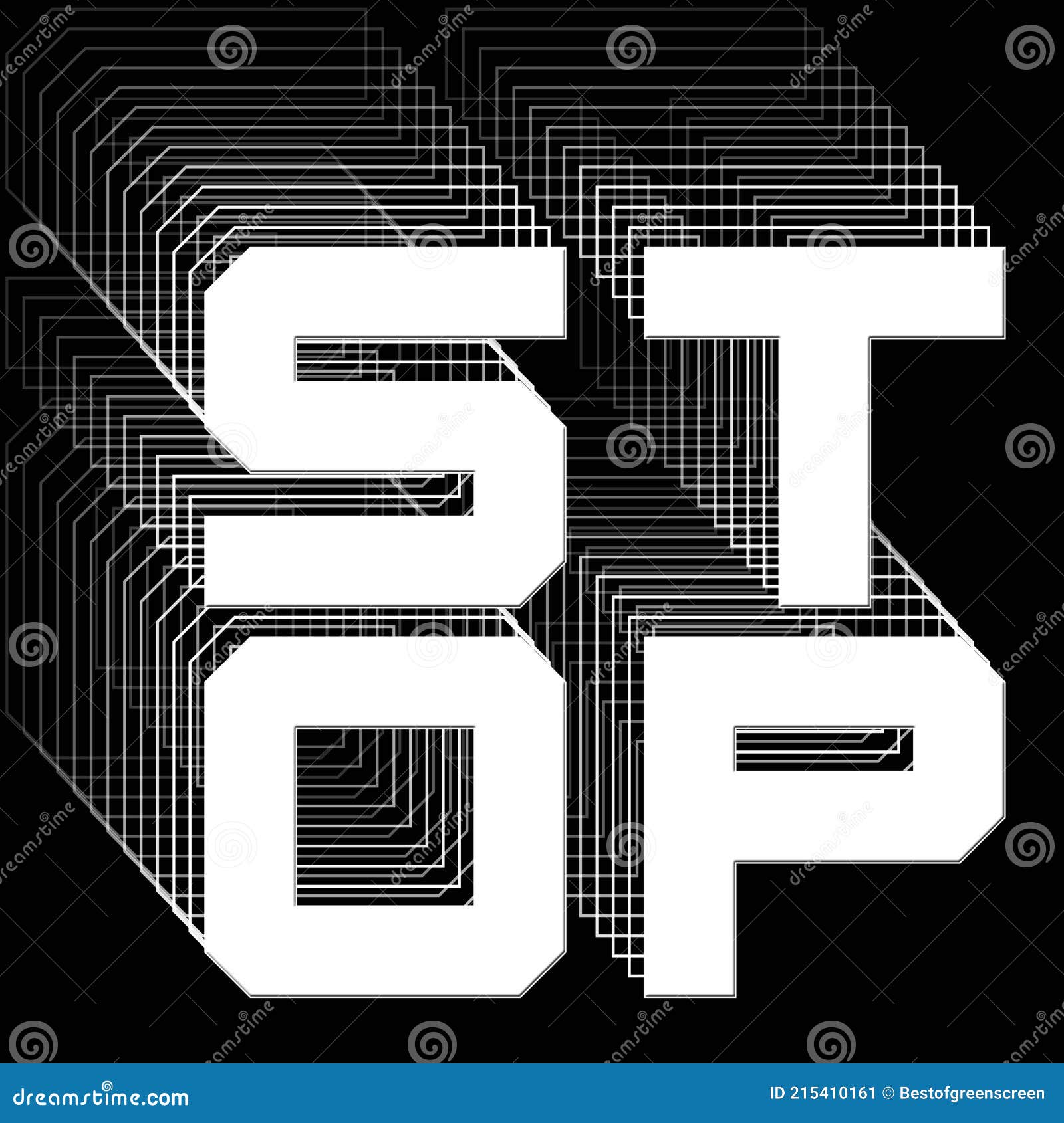 STOP - White Lettering As Square Logo with Repeating Effect on Black ...