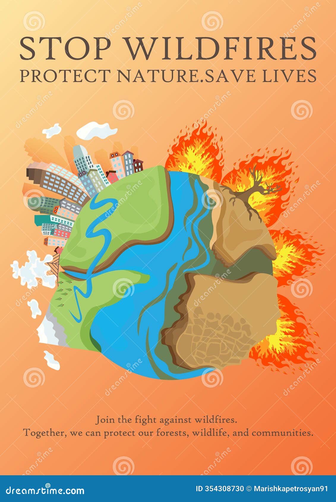 Stop Wildfires Poster Design Flat Illustration Stock Illustration ...