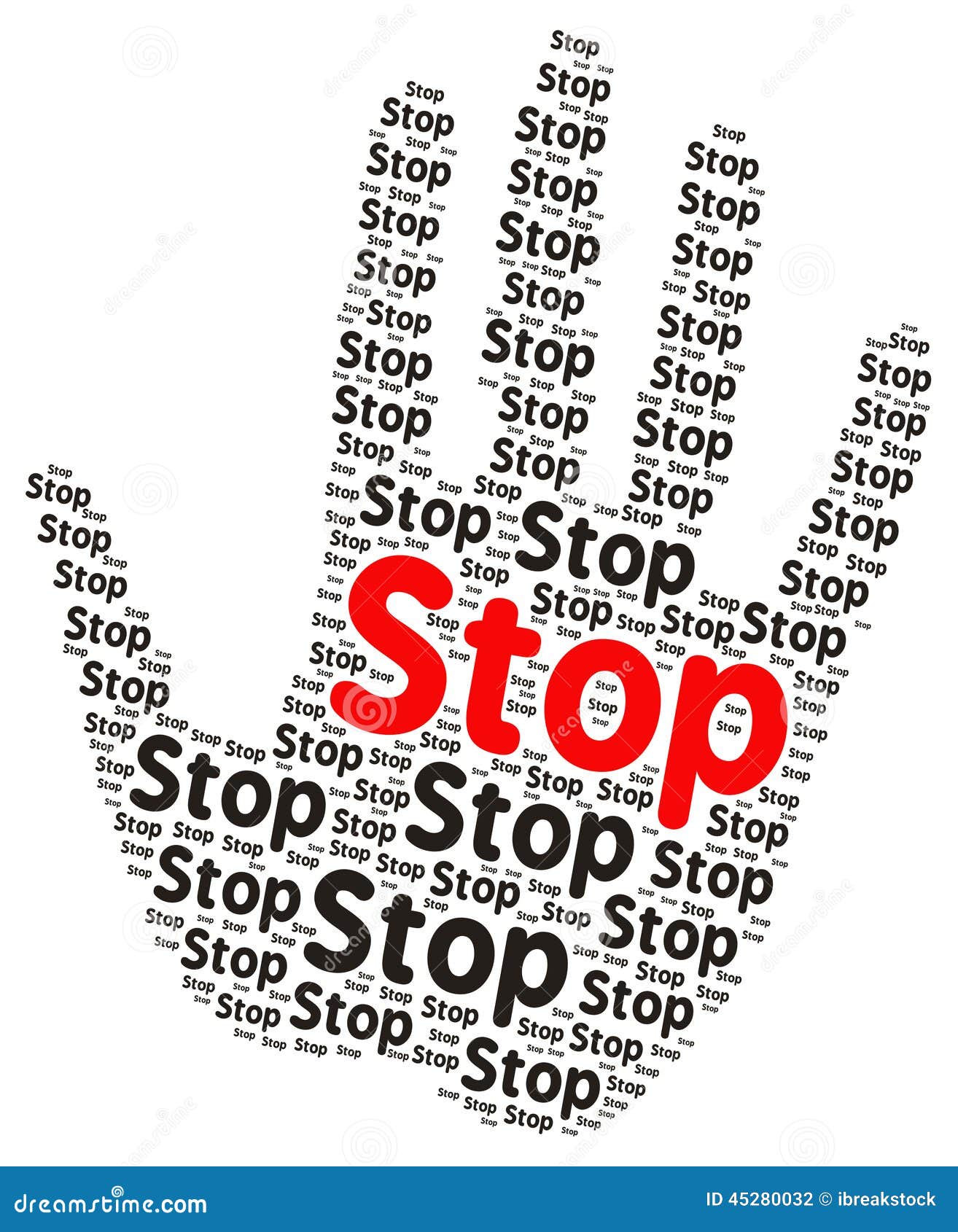 Stop Word Cloud in the Shape of a Open Palm Stock Illustration ...