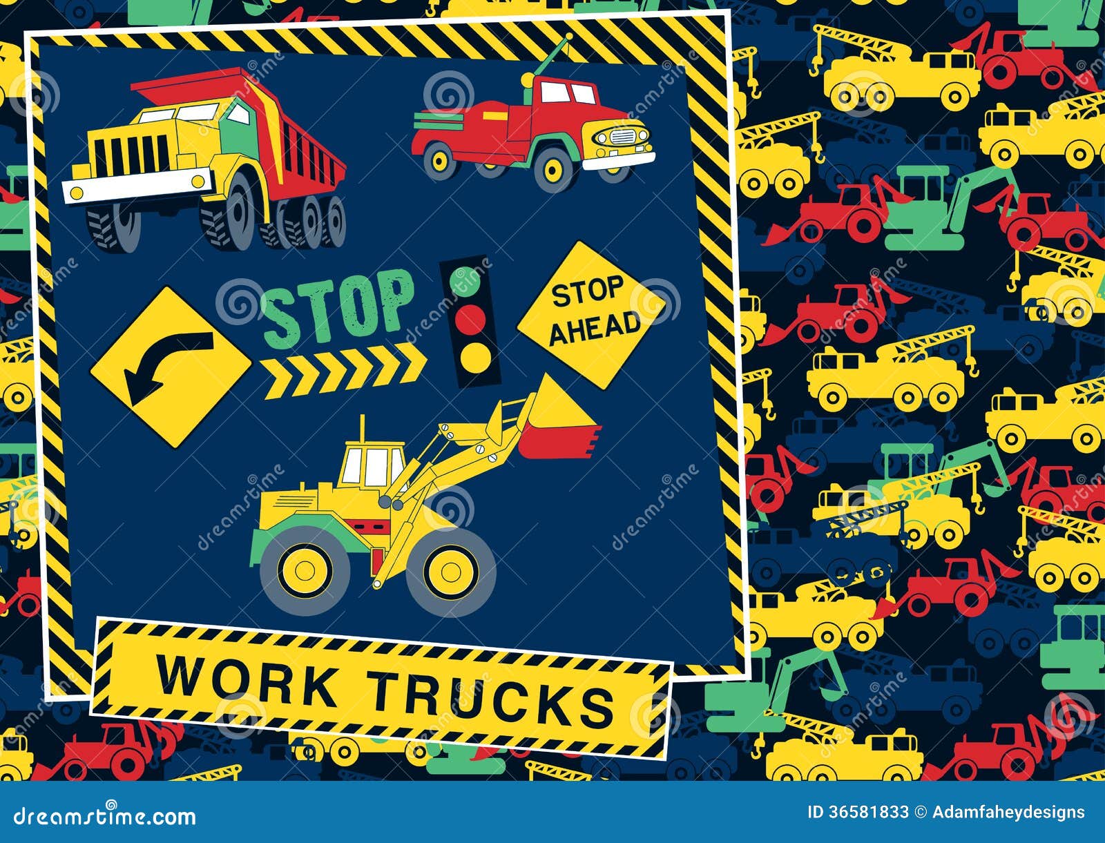 Stop! work trucks ahead. stock vector. Illustration of digger - 36581833