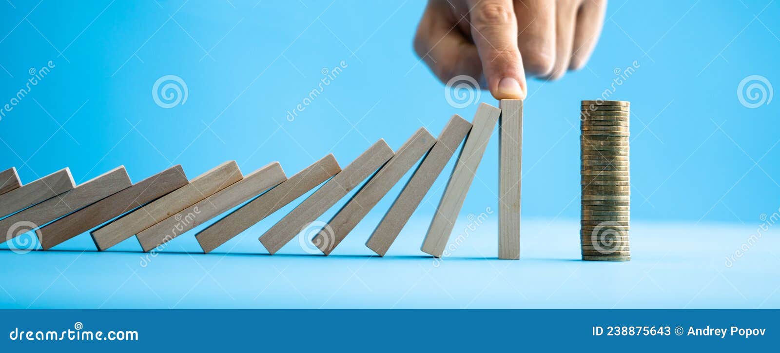 Stopping Domino Falling and Risk Prevention Stock Image - Image of ...