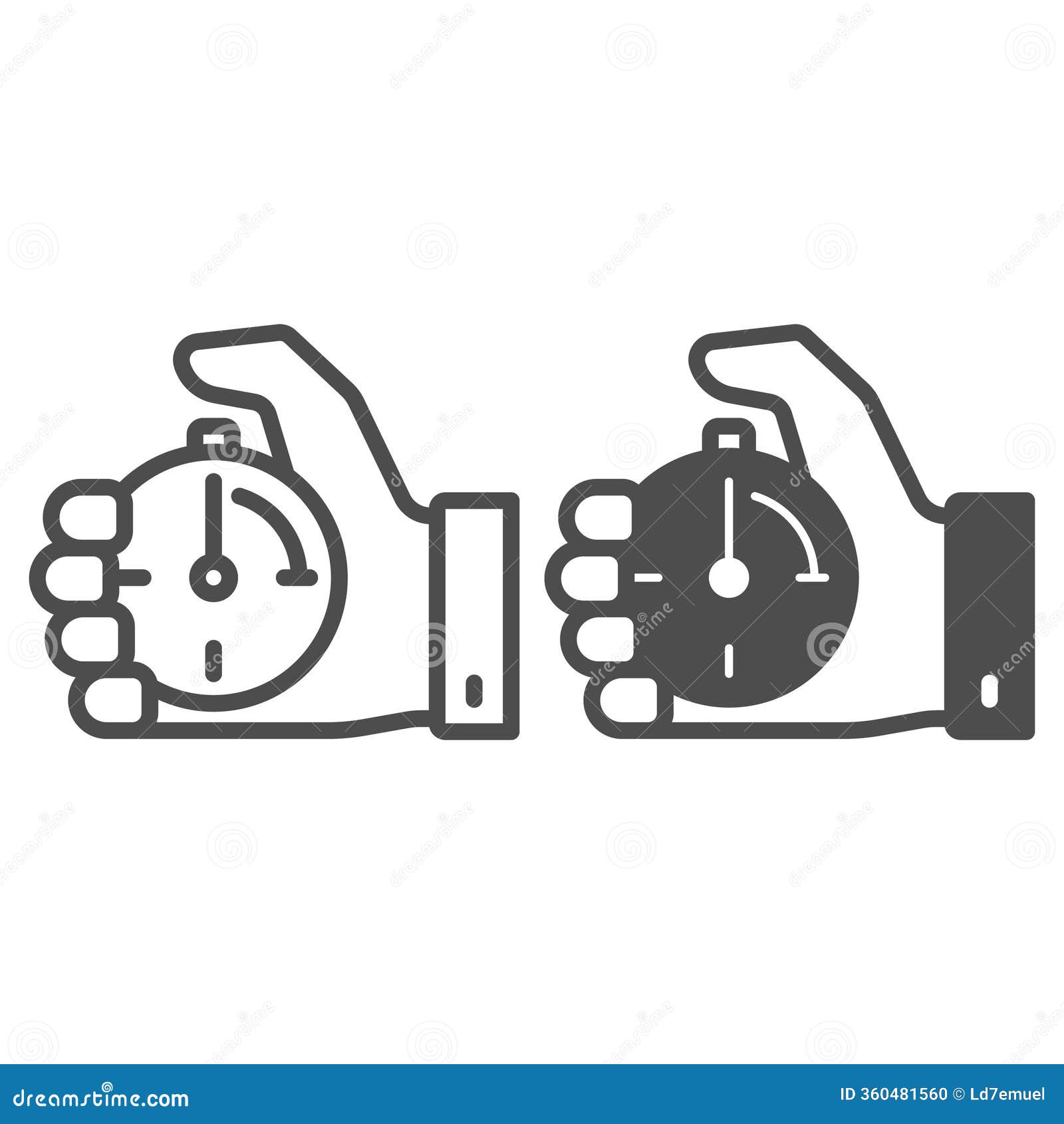 Stopwatch Button Turn on Line and Solid Icon, Timer Ticking Concept ...