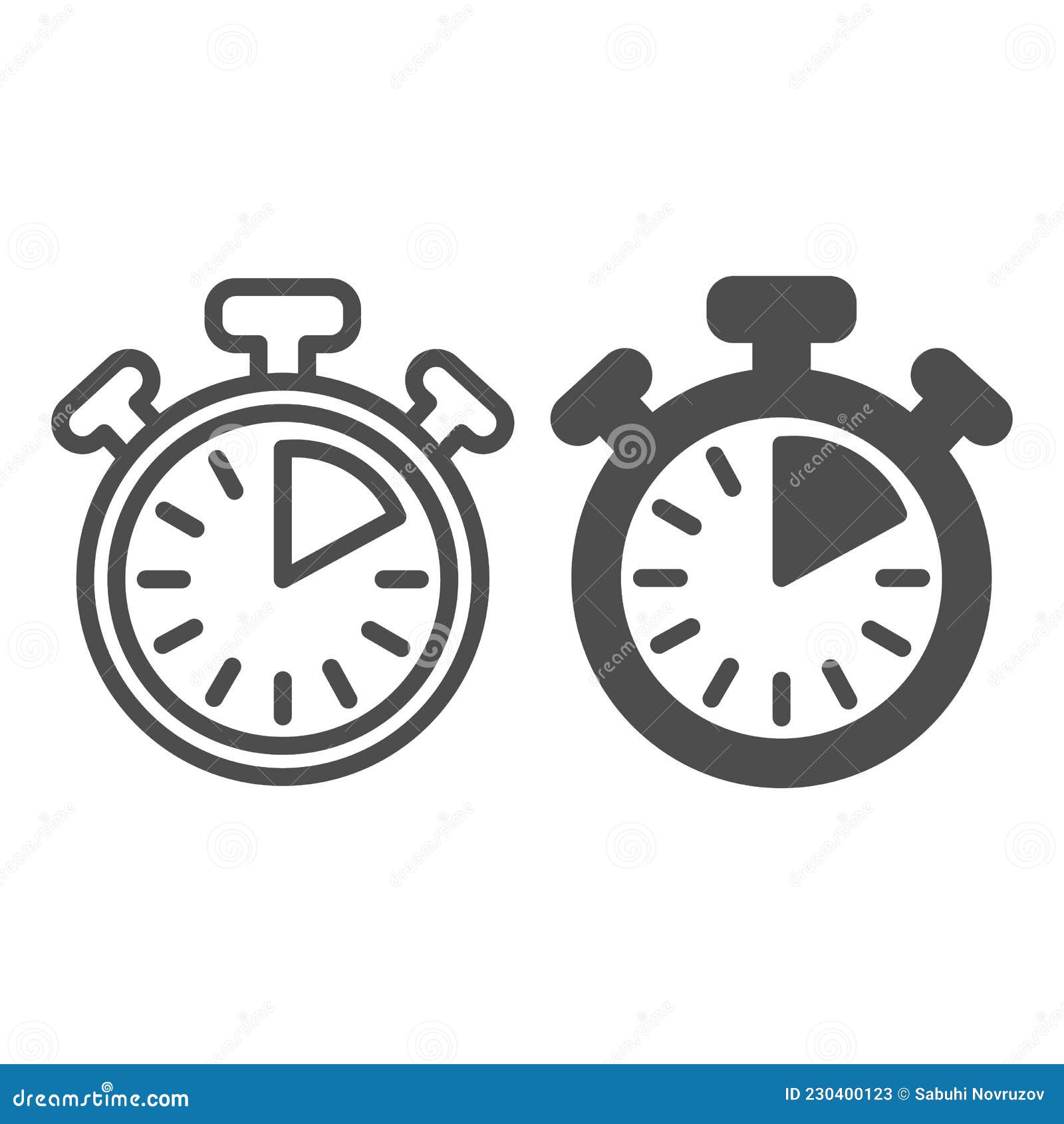 Stopwatch With Buttons 10 Seconds Timer Chronometer Line And Solid