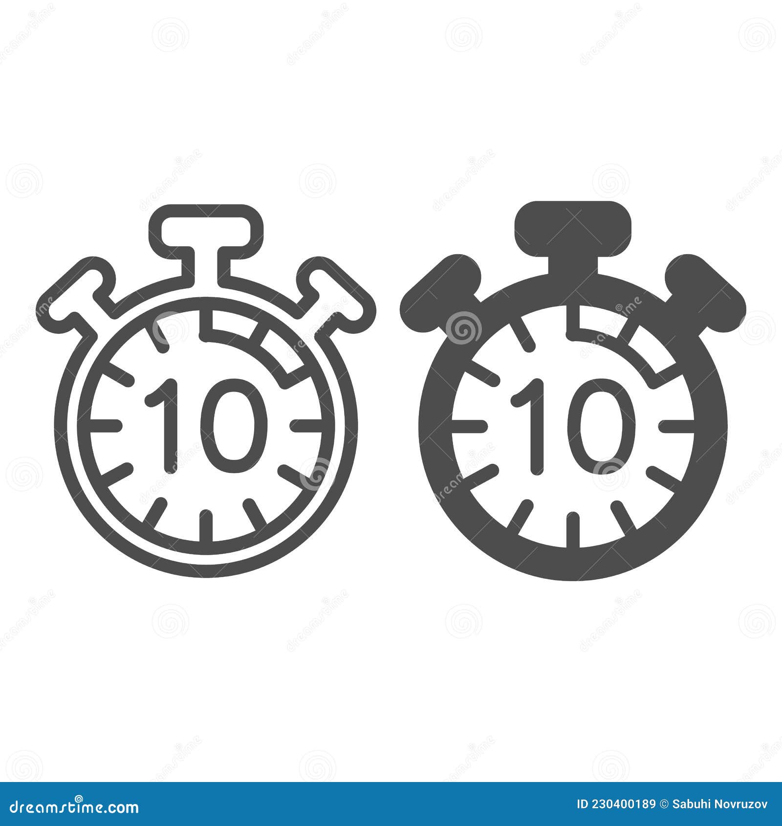 Stopwatch With Buttons 10 Seconds Timer Chronometer Line And Solid