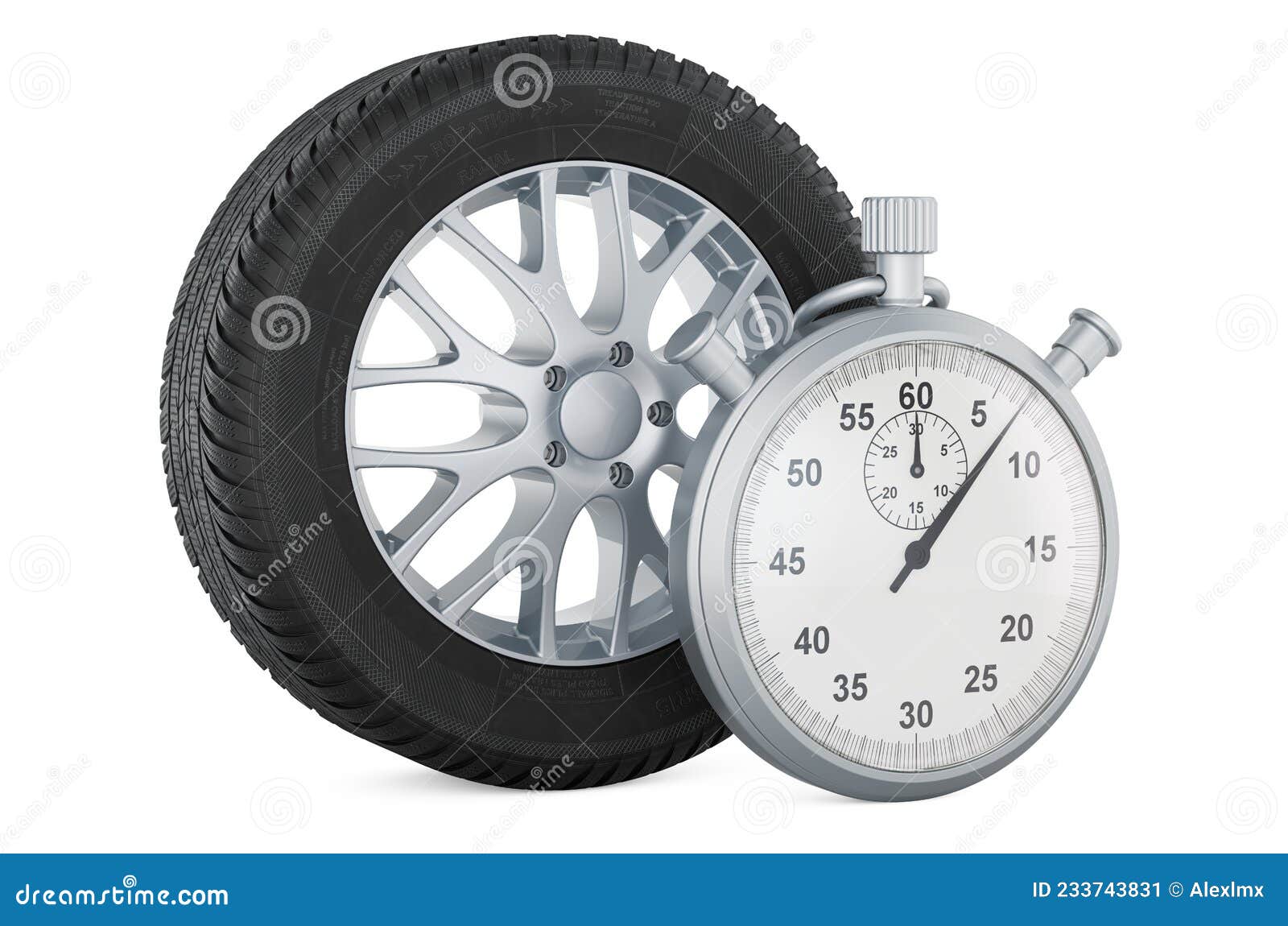 Stopwatch with Car Wheel, 3D Rendering Stock Illustration ...