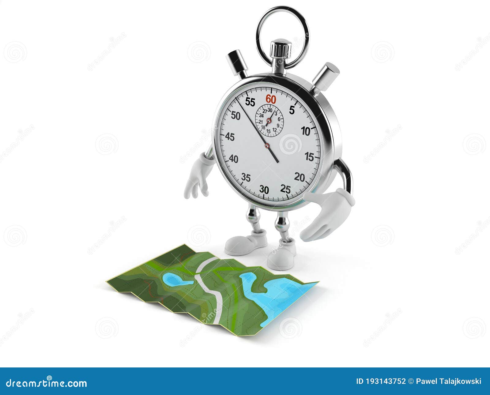 Stopwatch Character Looking at Map Stock Illustration - Illustration of ...