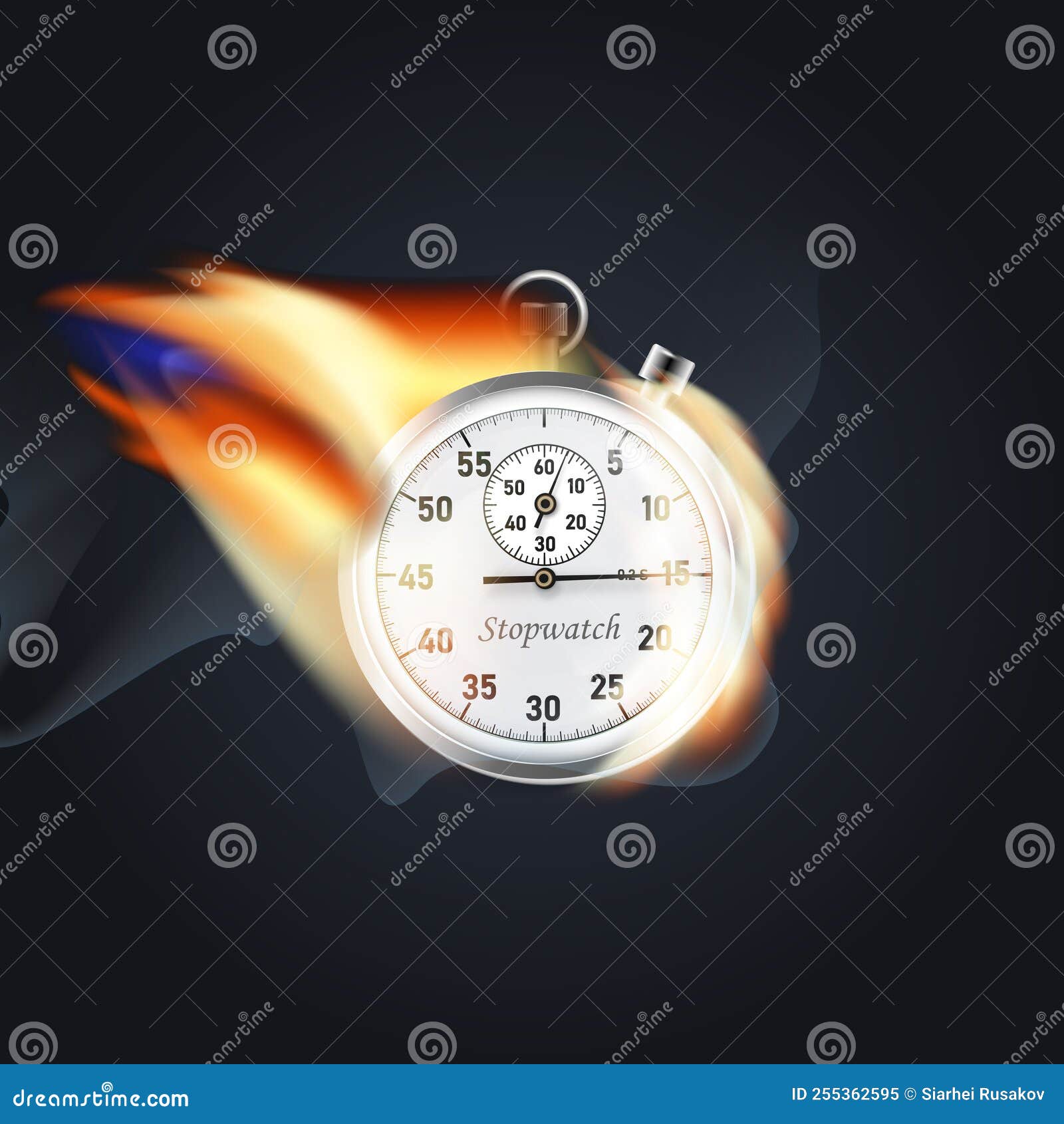 The Stopwatch Is On Fire With The Arrow At 15. Vector Illustration Of ...