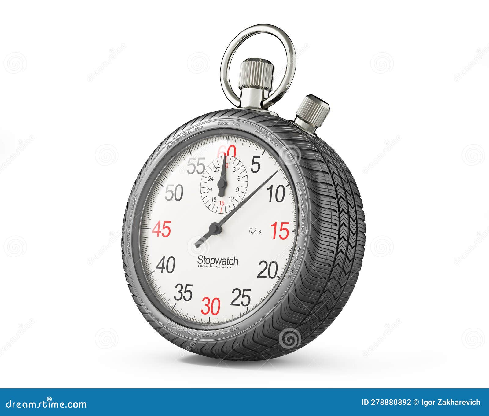 Stopwatch in Form of Car Wheel on White Background. 3d Illustration ...