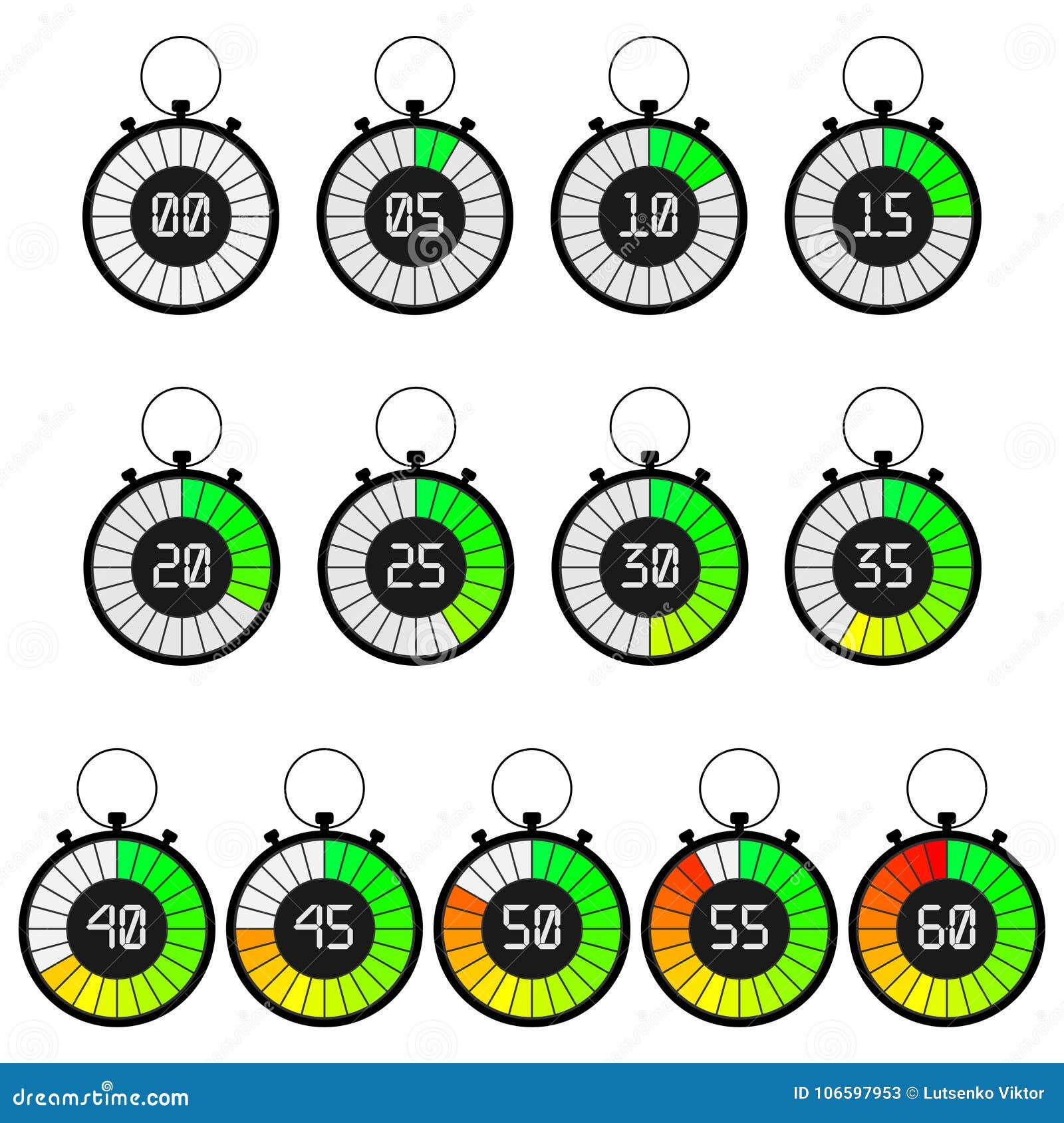 Stopwatch Icons With Pointer Arrow. Colorful Chronometer, Time Counter ...