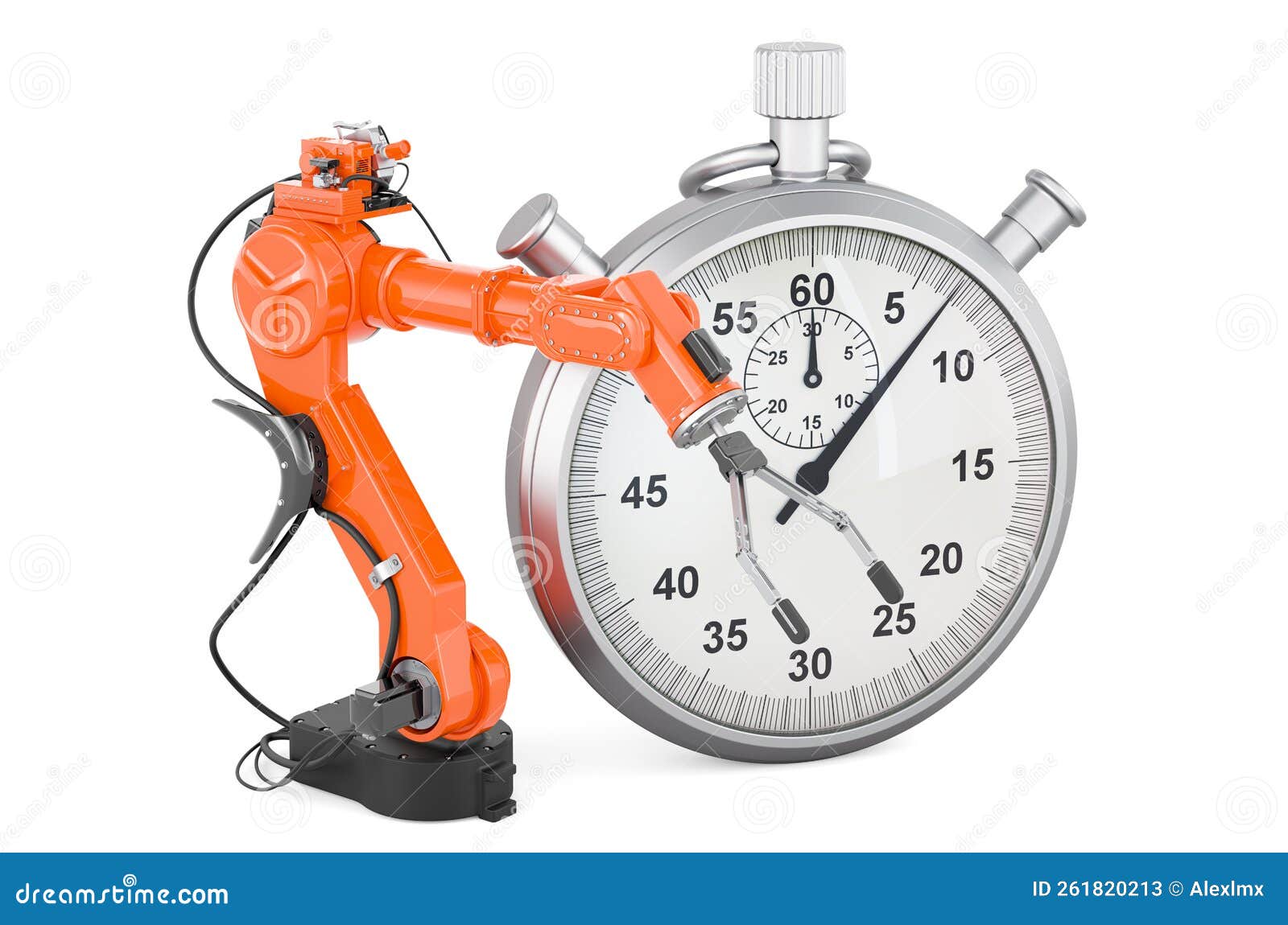 Stopwatch with Robotic Arm, 3D Rendering Stock Illustration ...