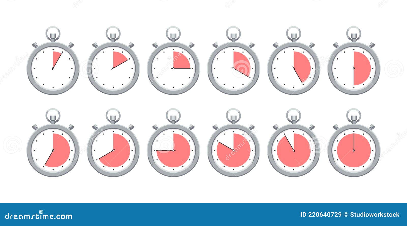 Stopwatch Timer Clock Face with Different Hour Segment Stock Vector ...