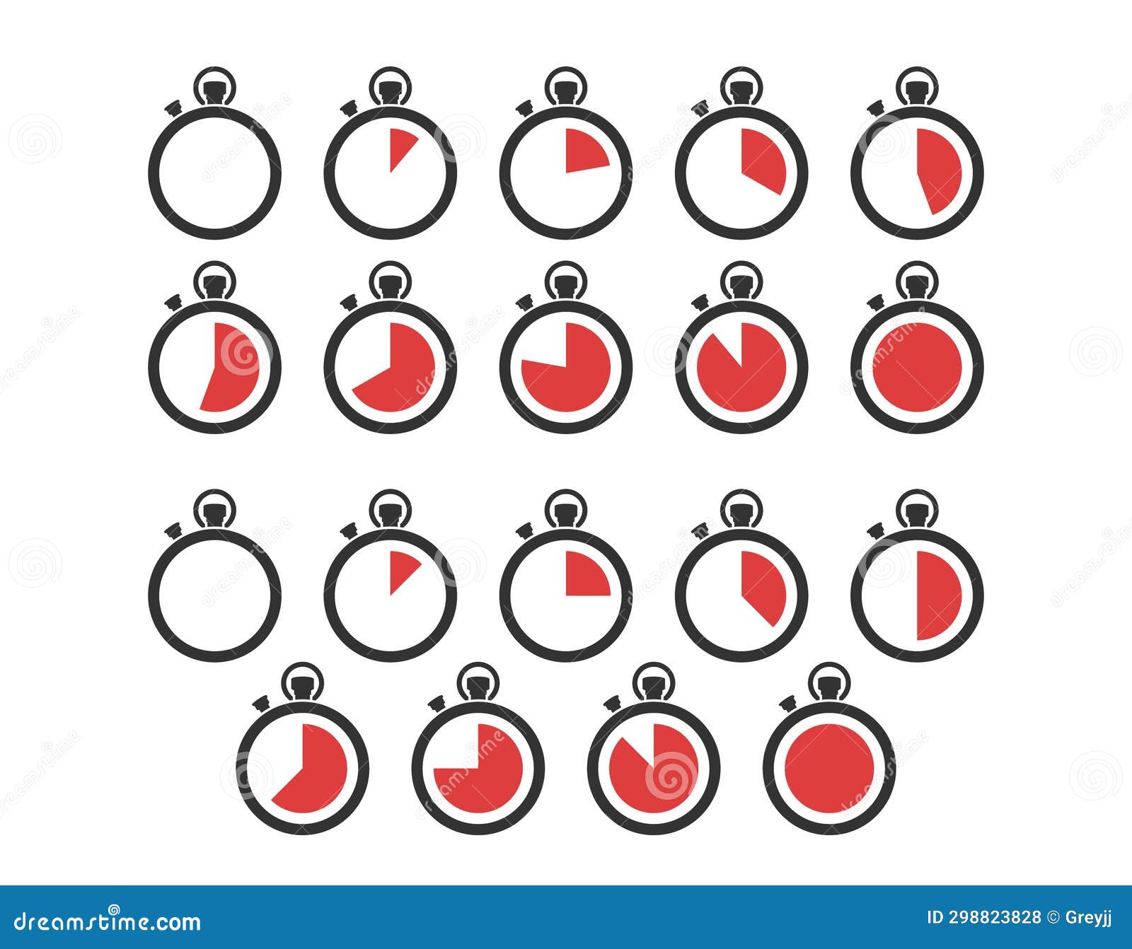 Stopwatch, Timer Vector Icon Set in Glyph Style Stock Illustration ...