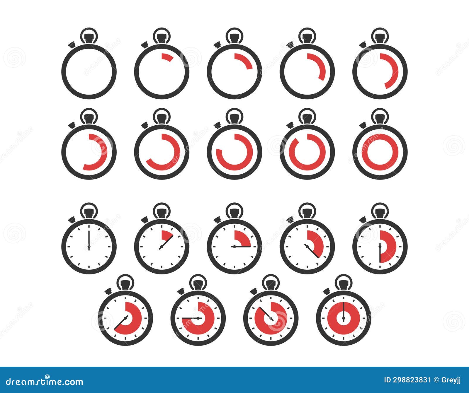 Stopwatch Timer Vector Icon Set In Glyph Style Stock Vector