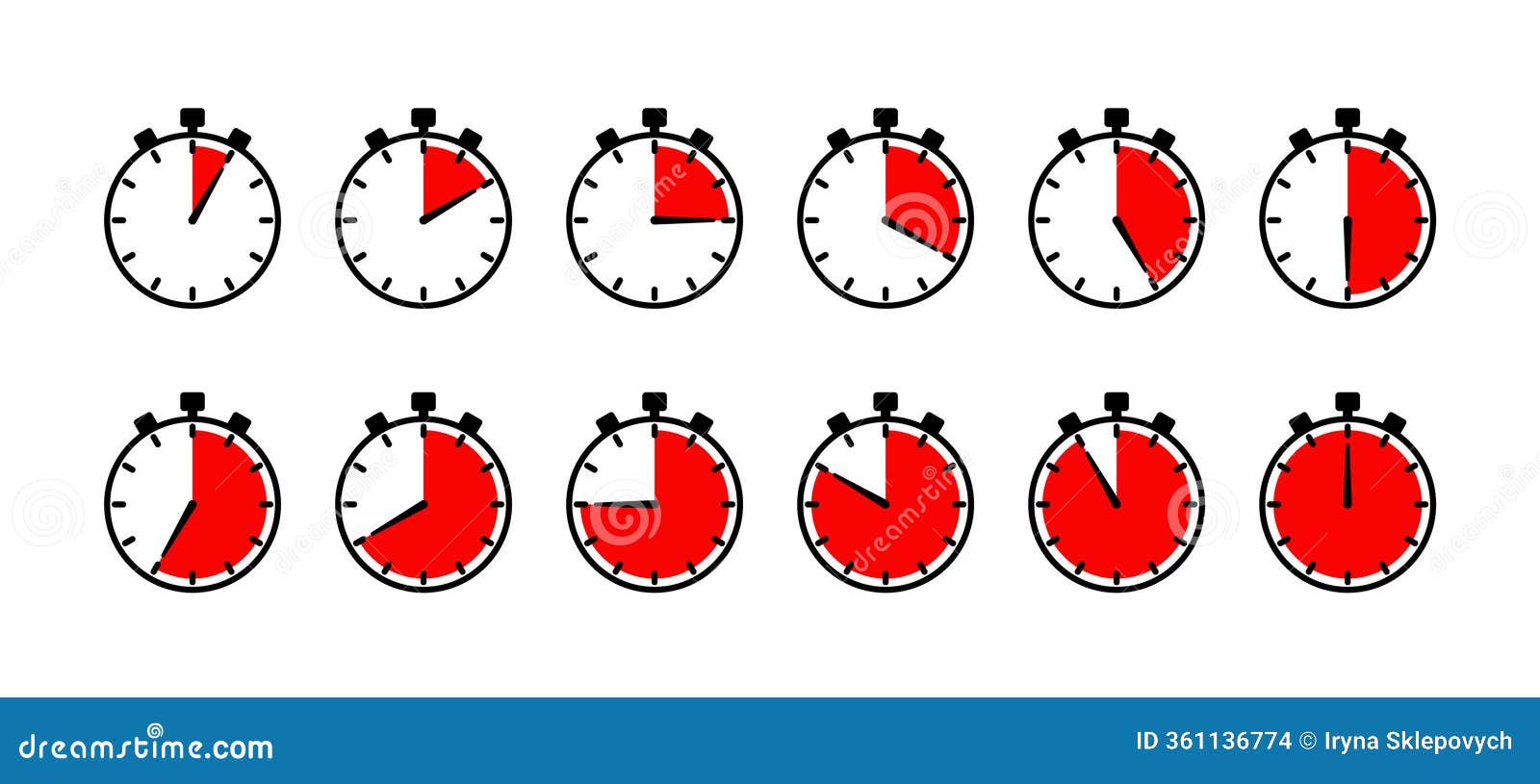 Stopwatches Icons. Countdown Timer Set. Timer in Circle Shape Stock ...