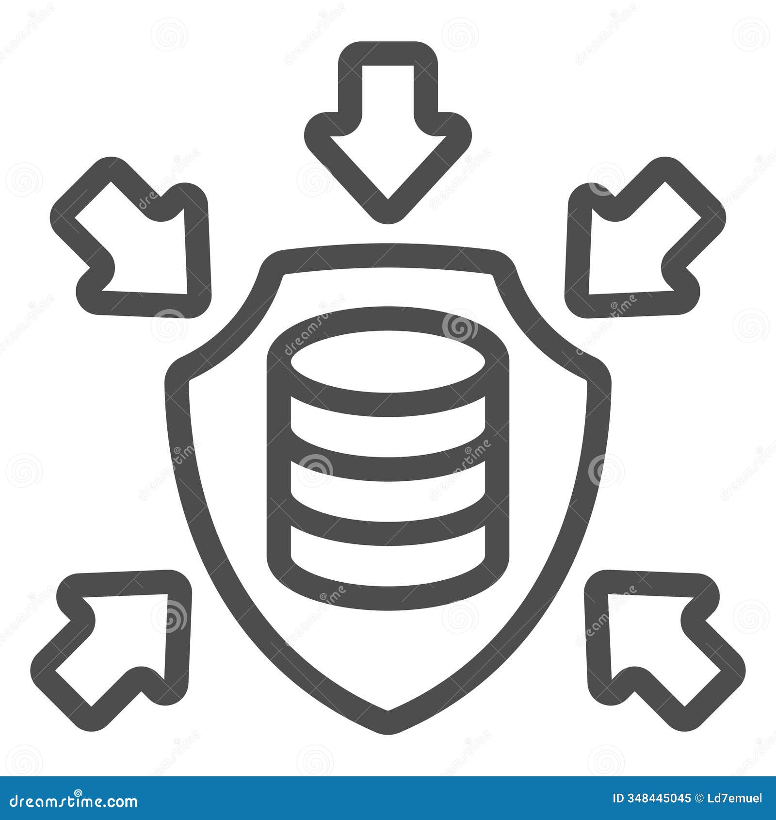 Storage Array on Shield with Arrows Line Icon, Data Protection Concept. Vector Graphics Stock ...