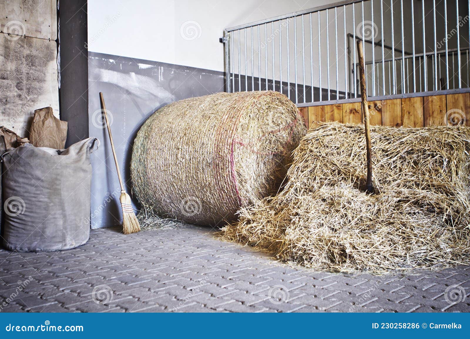 Storage of Bales of Hay and Straw in the Stable Stock Photo - Image of ...