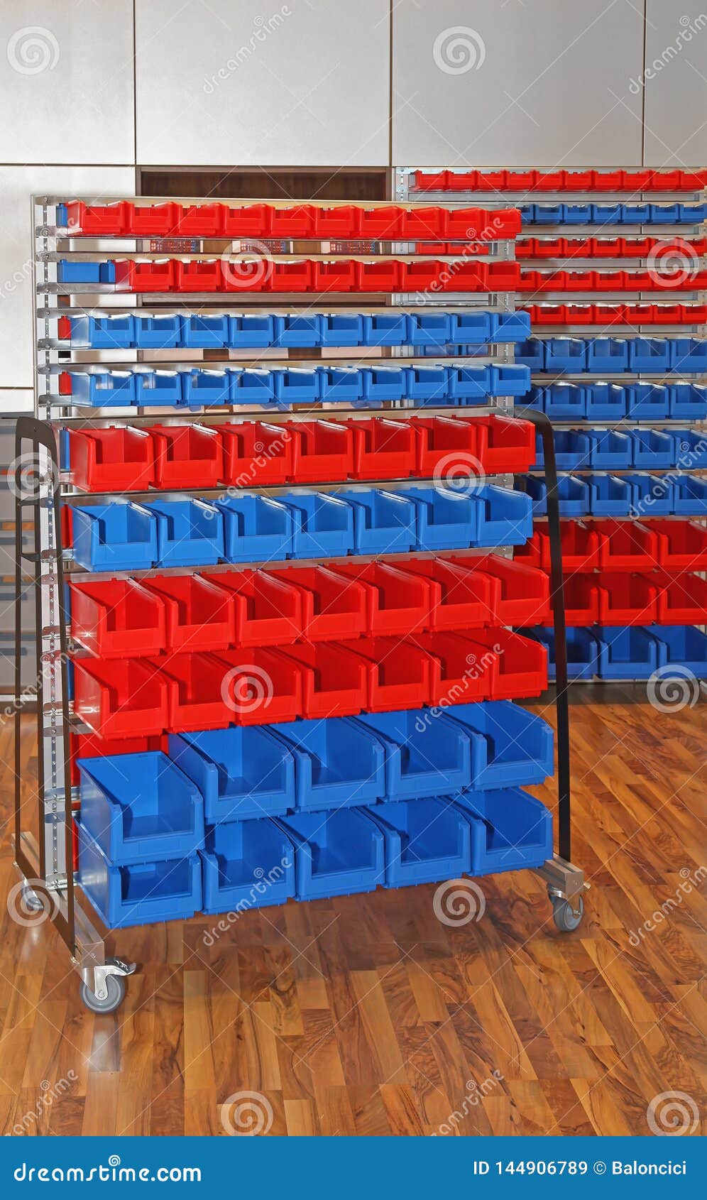 Storage Bins Cart stock image. Image of warehouse, shelf - 144906789