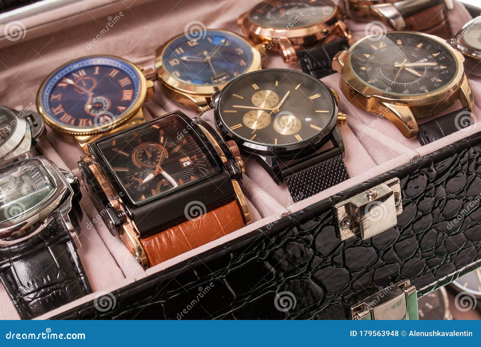 Storage Box with Collection of Men Wrist Watches Stock Photo - Image of ...