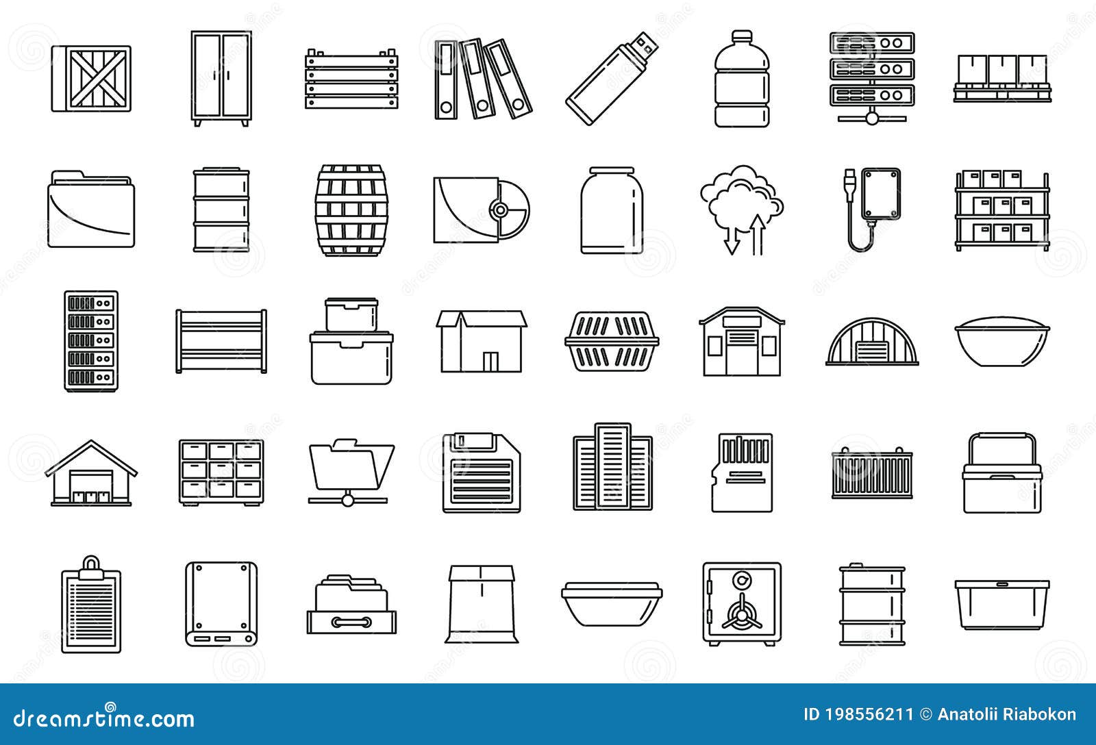 Storage Box Icons Set, Outline Style Stock Vector - Illustration of ...