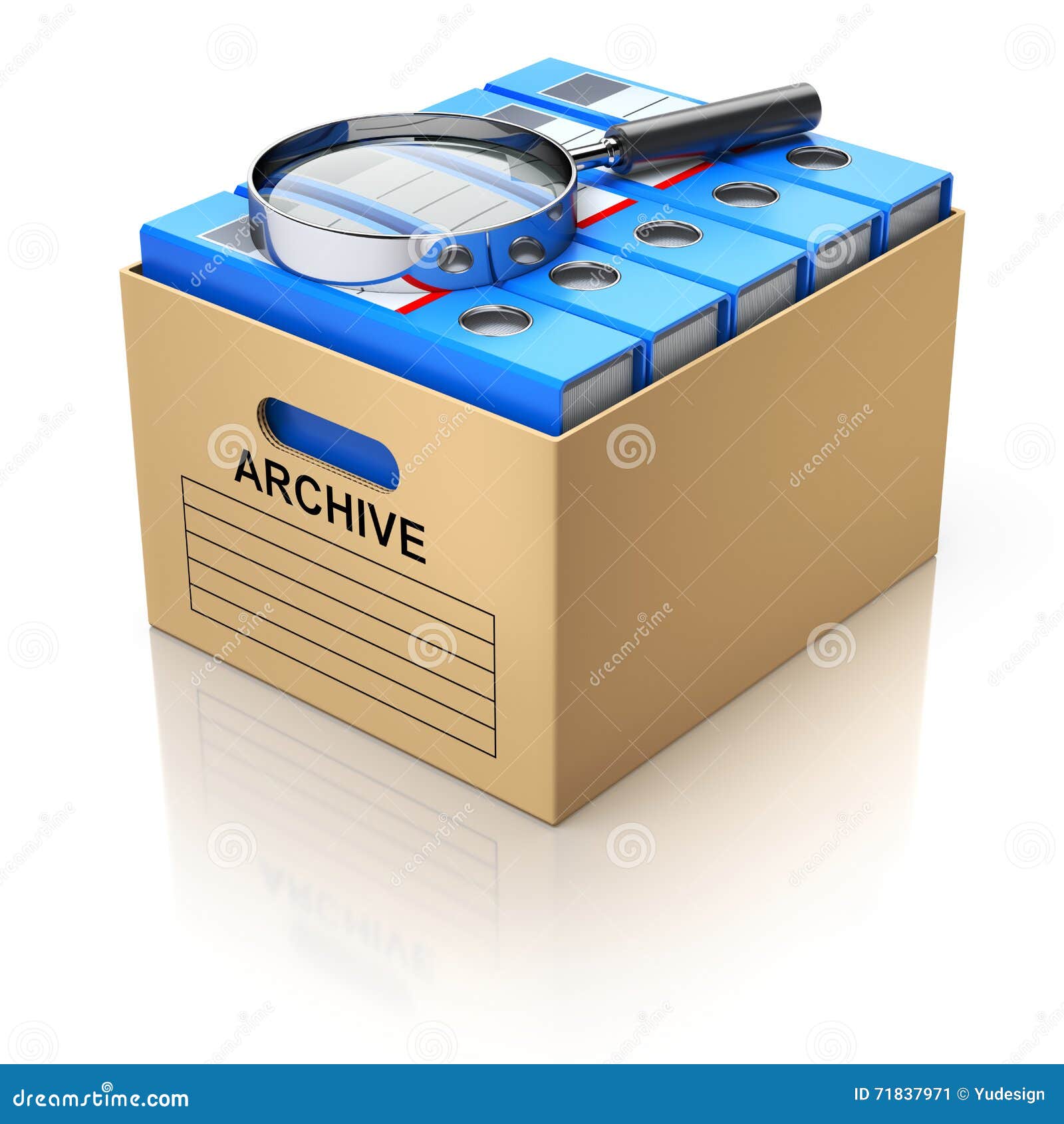 Storage Box with Magnifying Glass and File Binders Stock Illustration ...