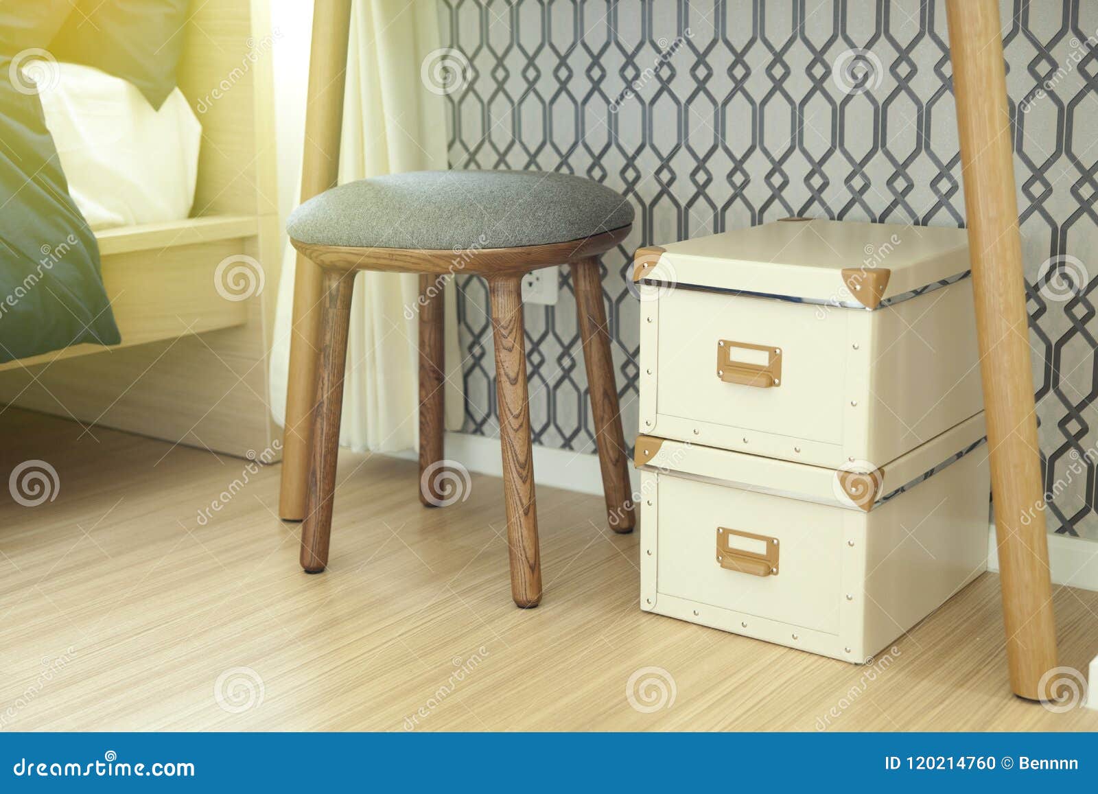 Storage Boxes and Chair in Room Stock Photo - Image of indoor ...