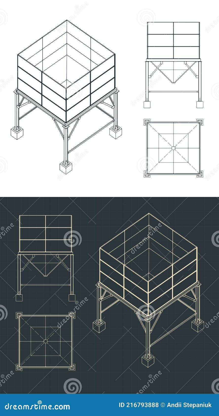 Storage and Buffer Silo Drawings Set Stock Vector - Illustration of ...