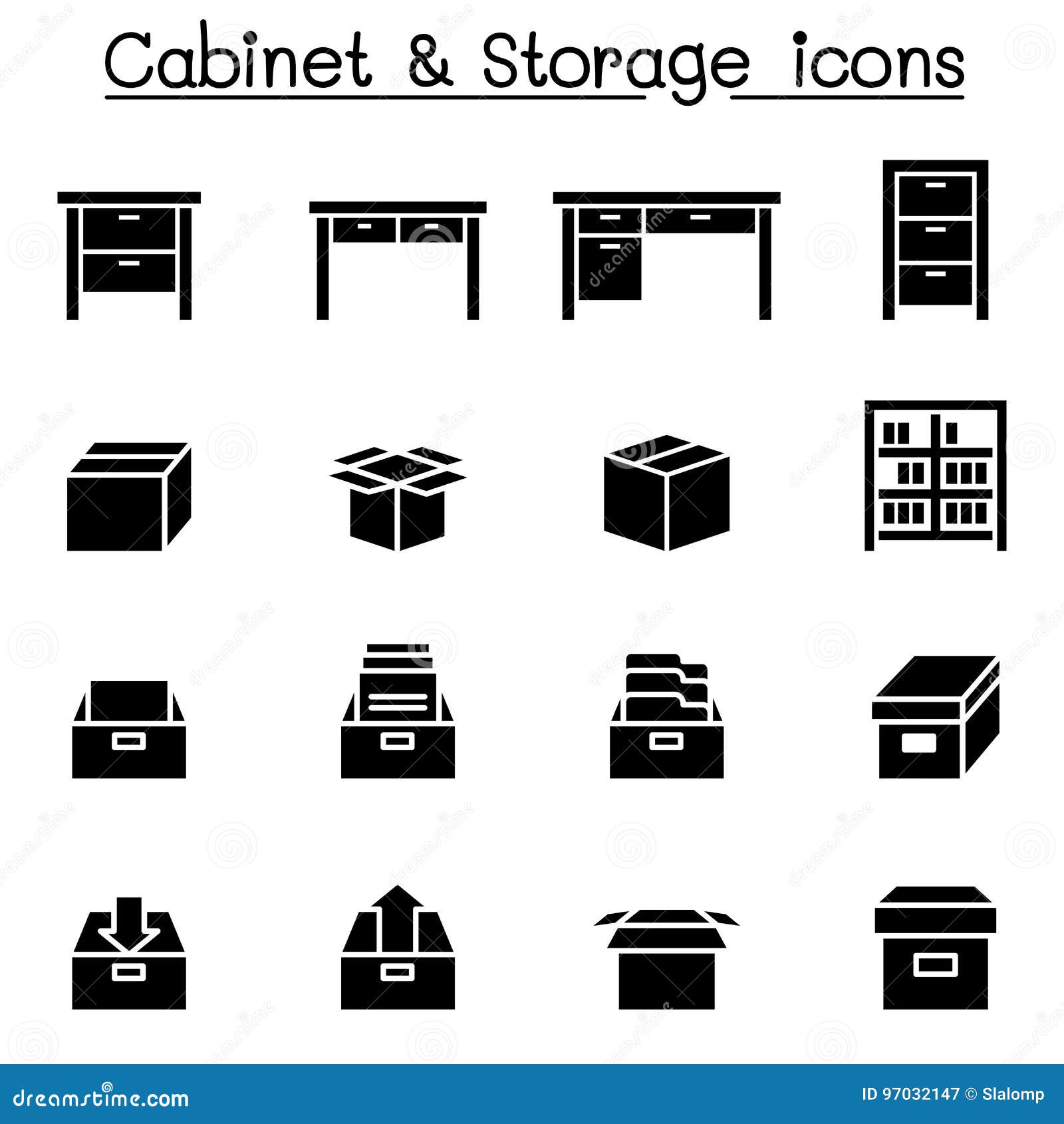 Storage, Cabinet, Drawer Icons Cartoon Vector | CartoonDealer.com #97032147