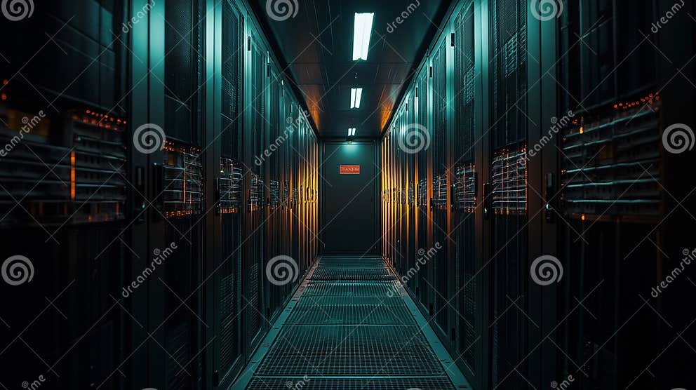 Storage Corridor Illuminated with Soft Light in a Modern Data Center ...