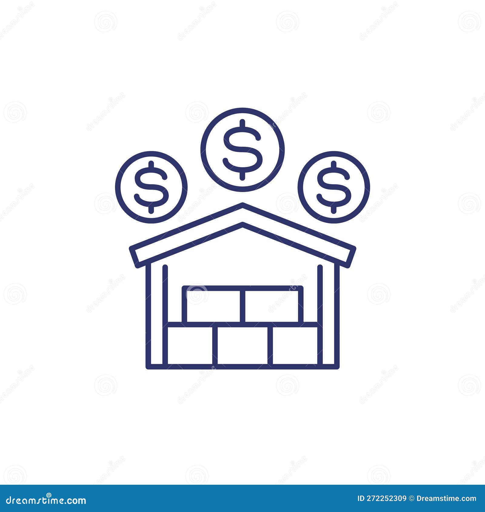 Storage Costs Line Icon with a Warehouse Stock Vector - Illustration of ...