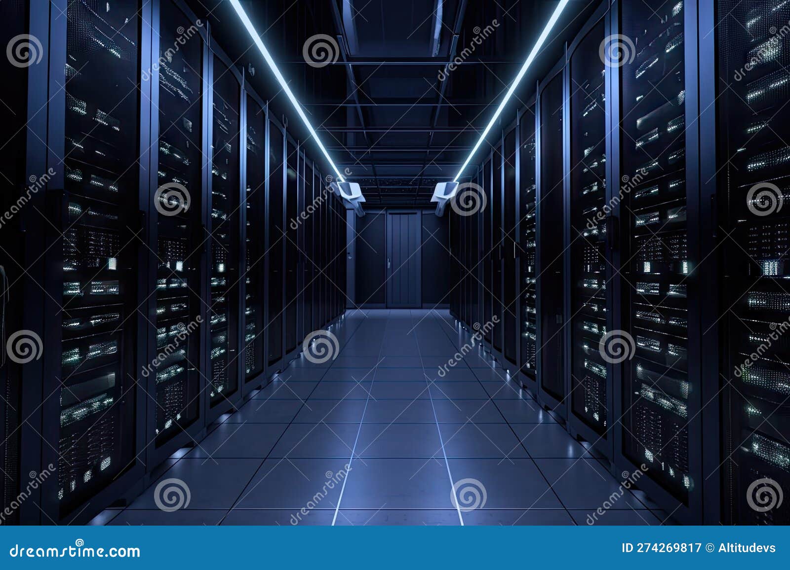 Storage Data Center with Rows of Server Racks, Each One Filled with ...