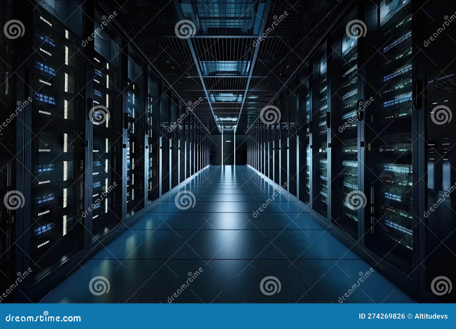 Storage Data Center with Rows of Server Racks, Each One Filled with ...