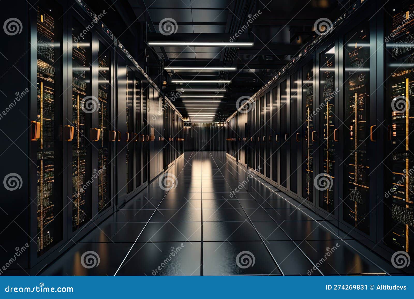 Storage Data Center with Rows of Server Racks, Each One Filled with ...