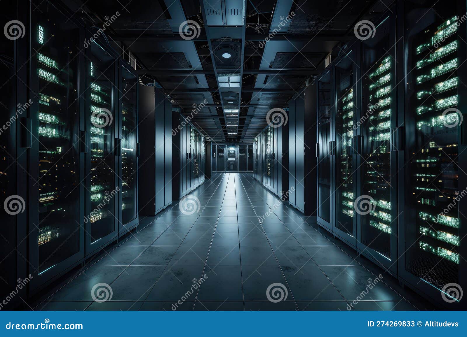 Storage Data Center with Rows of Server Racks, Each One Filled with ...