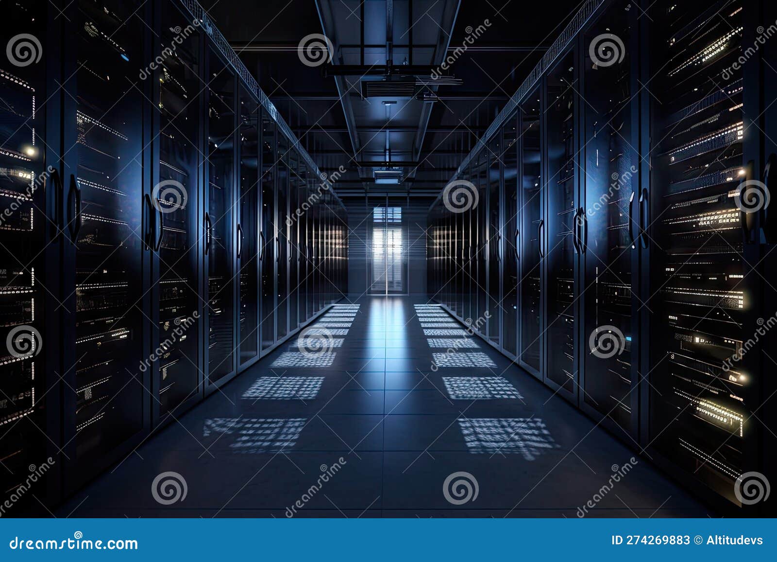 Storage Data Center with Rows of Shelving and Tall Racks for Storing ... Storage Data Center with Rows of Shelving and Tall Racks for Storing ...