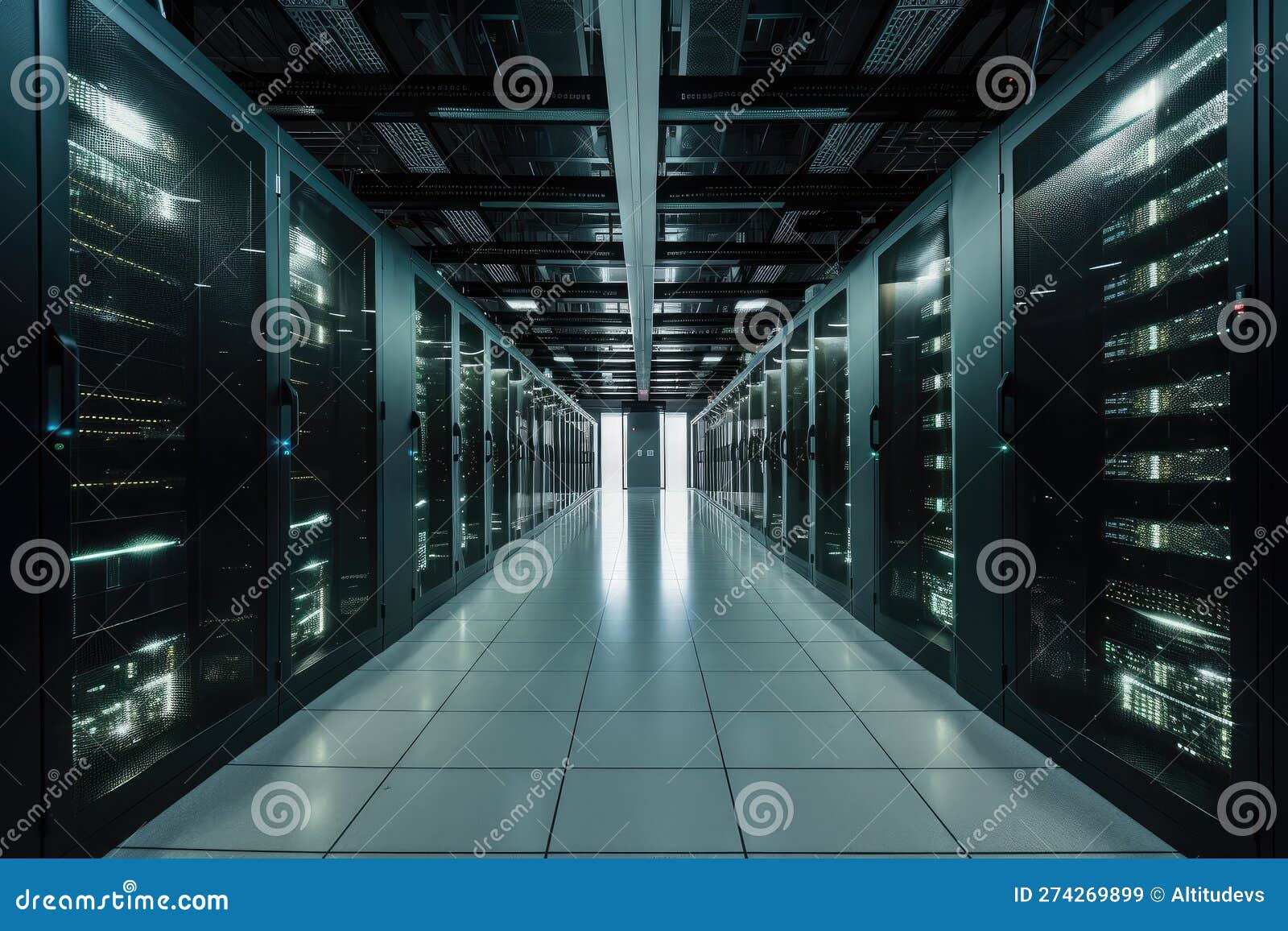 Storage Data Center with Rows of Shelving and Tall Racks for Storing ...