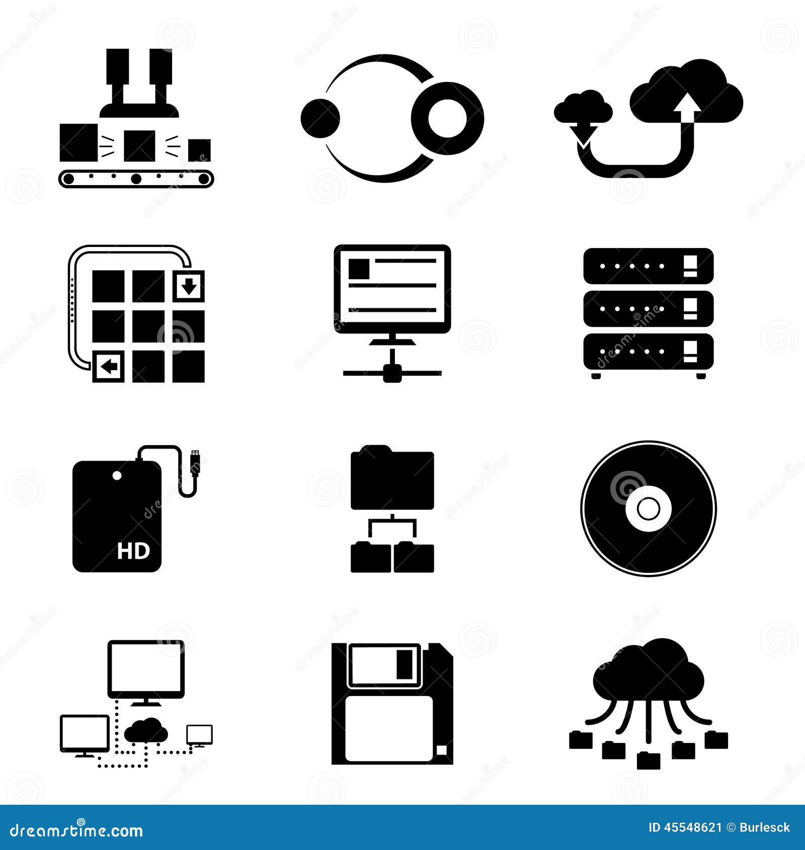 Storage and Data Transfer Icons on White Stock Vector - Illustration of ...