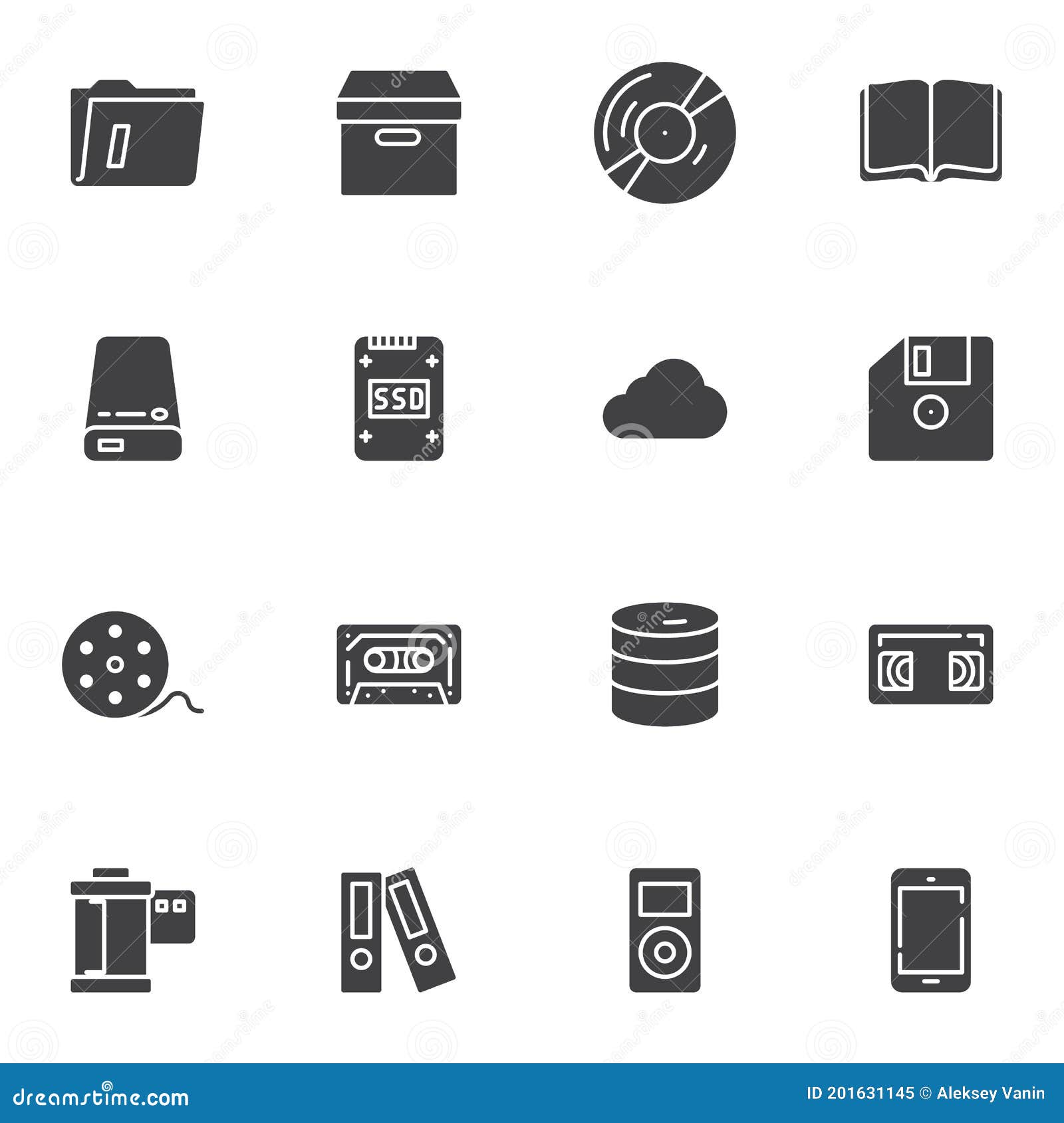 Storage Data Vector Icons Set Stock Vector - Illustration of film ...