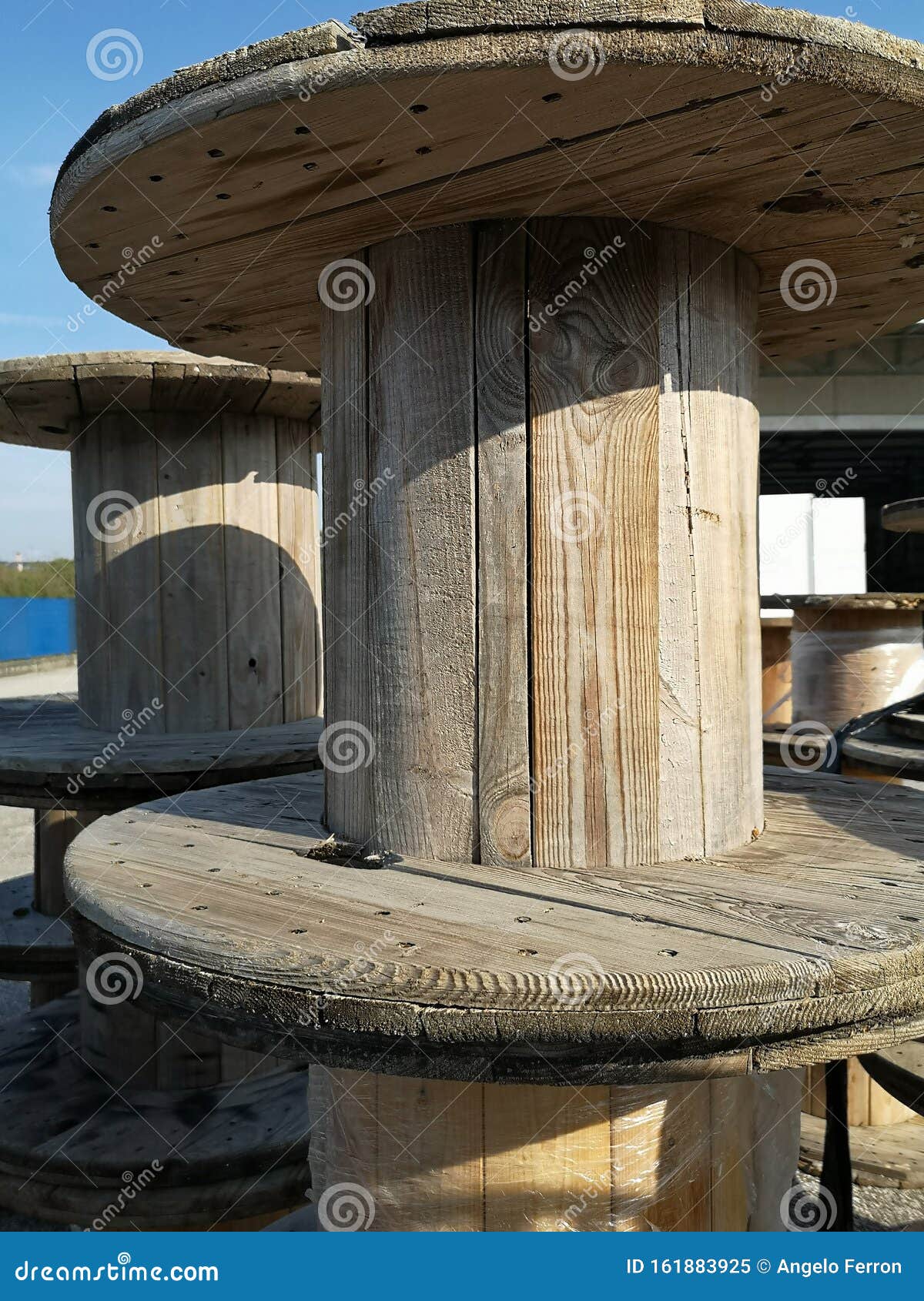 Storage of Empty Wooden Reels Stock Image - Image of depot, technology ...