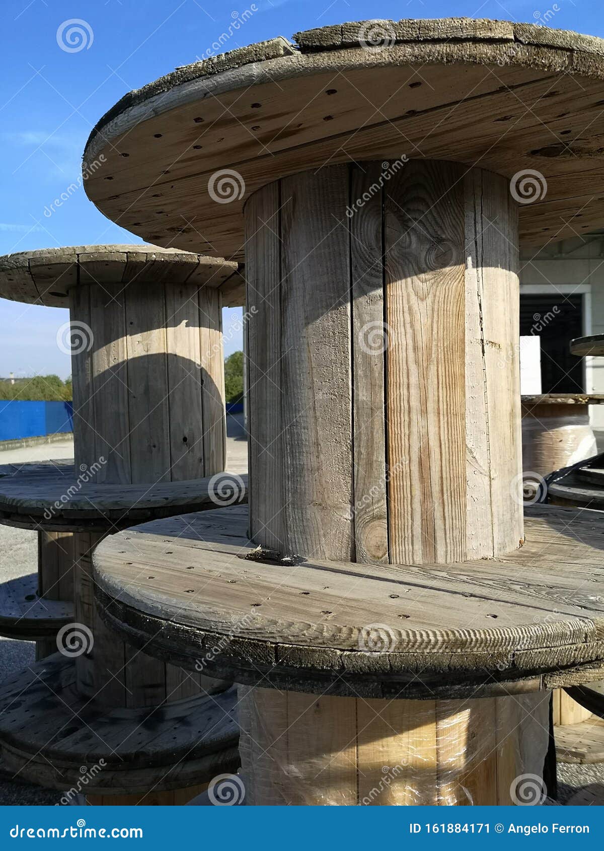 Storage of Empty Wooden Reels Stock Image - Image of technology ...