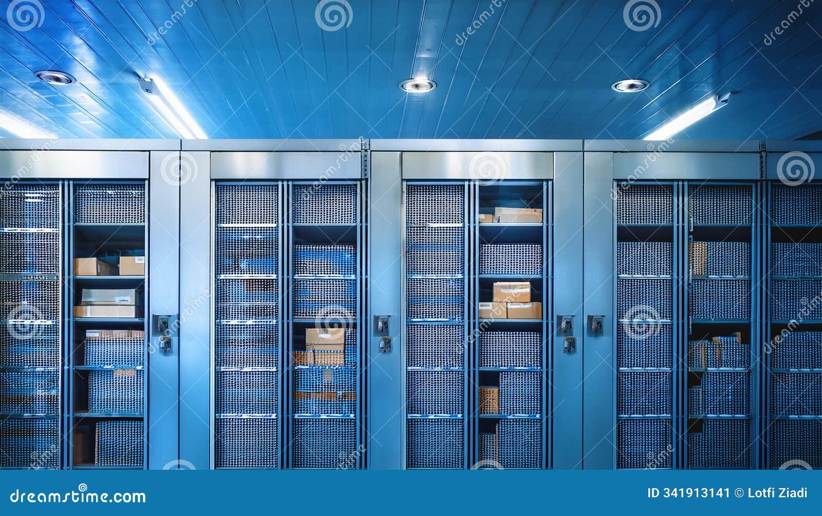 Storage Facilities Service with Card Boxes in Blue Terminal Cell Stock ...
