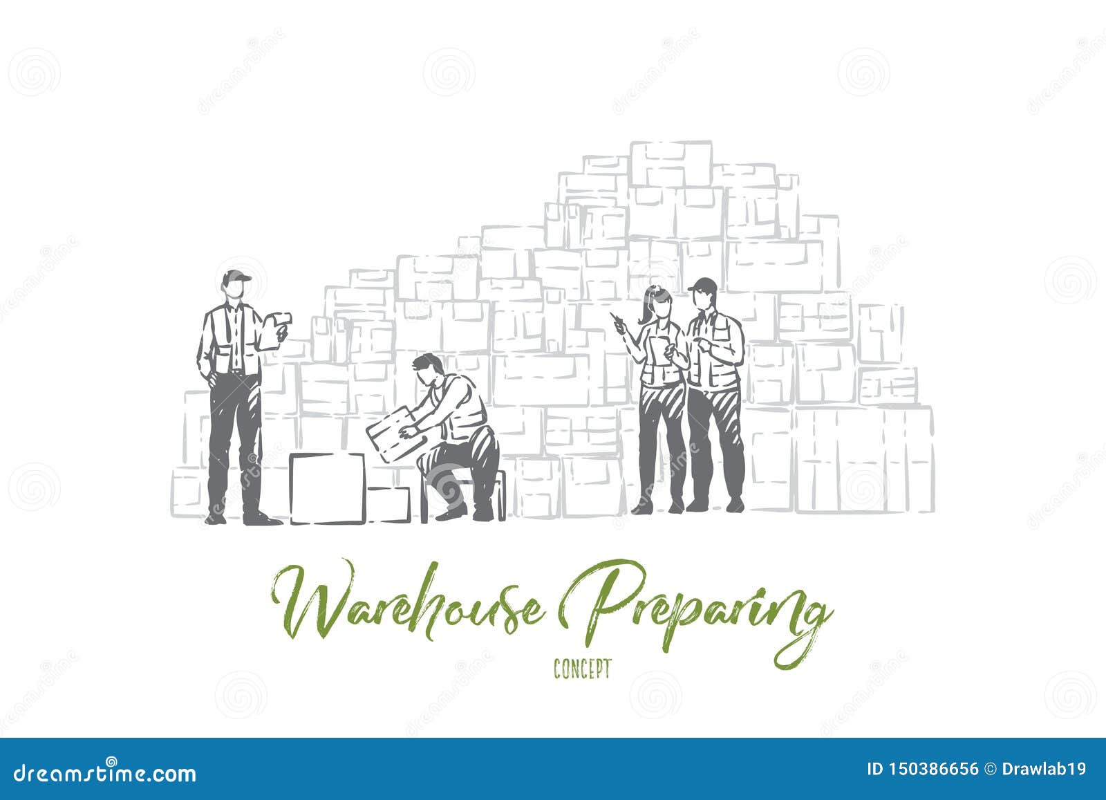 Workers In Warehouse, Storage Facility. Sorting And Labeling Items ...