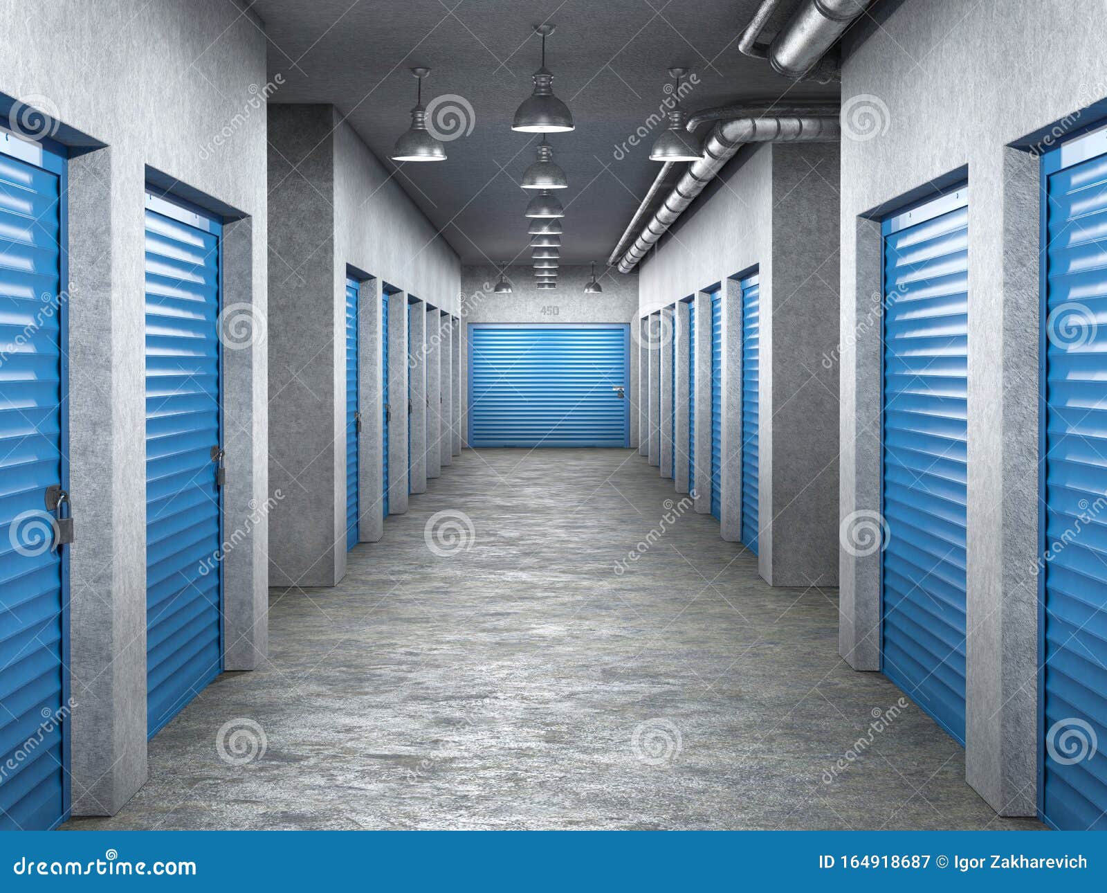 Storage Hall Interior with Locked Doors Stock Illustration ...