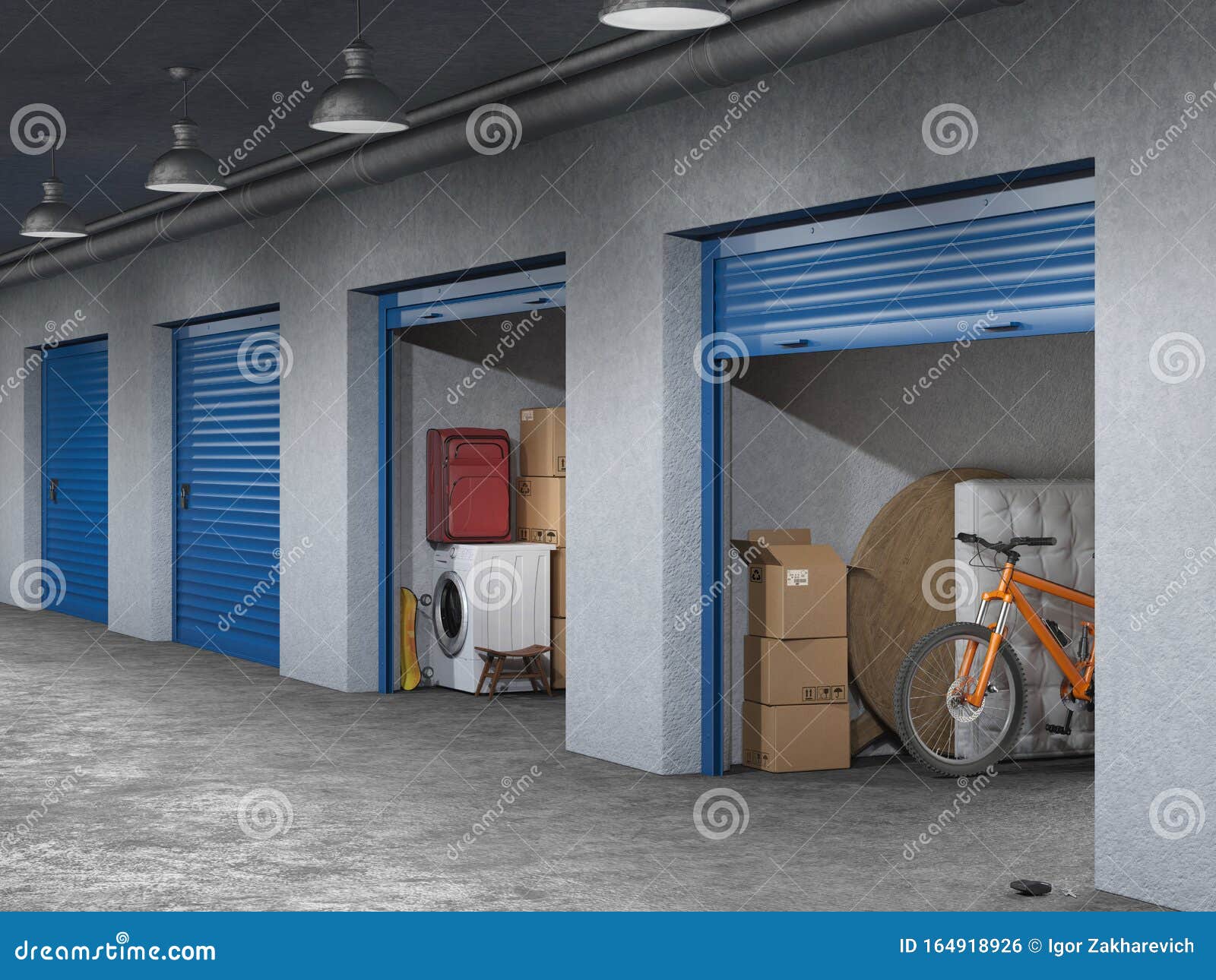 Storage Hall with Open Storages Doors Stock Illustration - Illustration ...