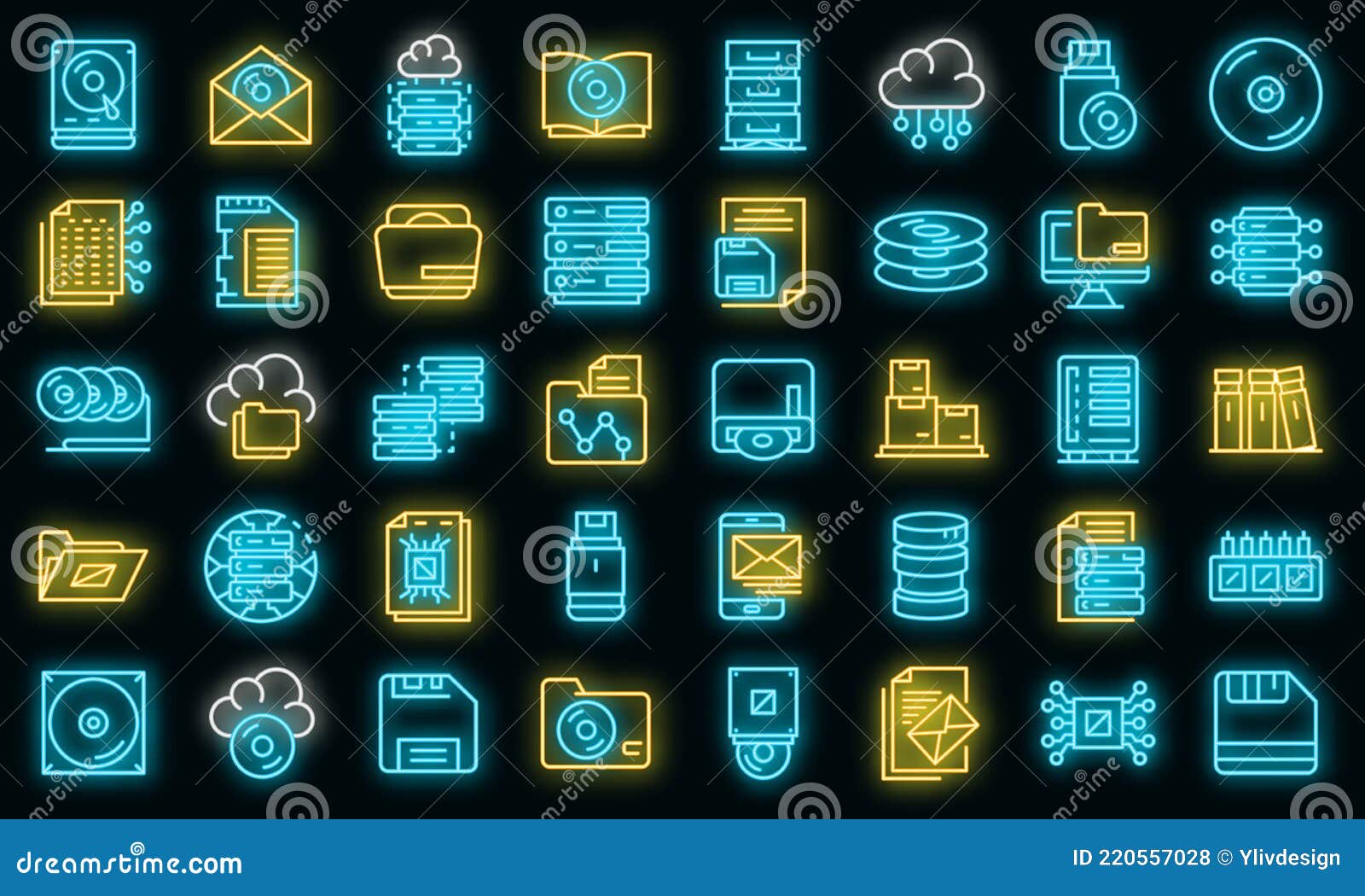 Storage Icons Set Vector Neon Stock Illustration - Illustration of ...
