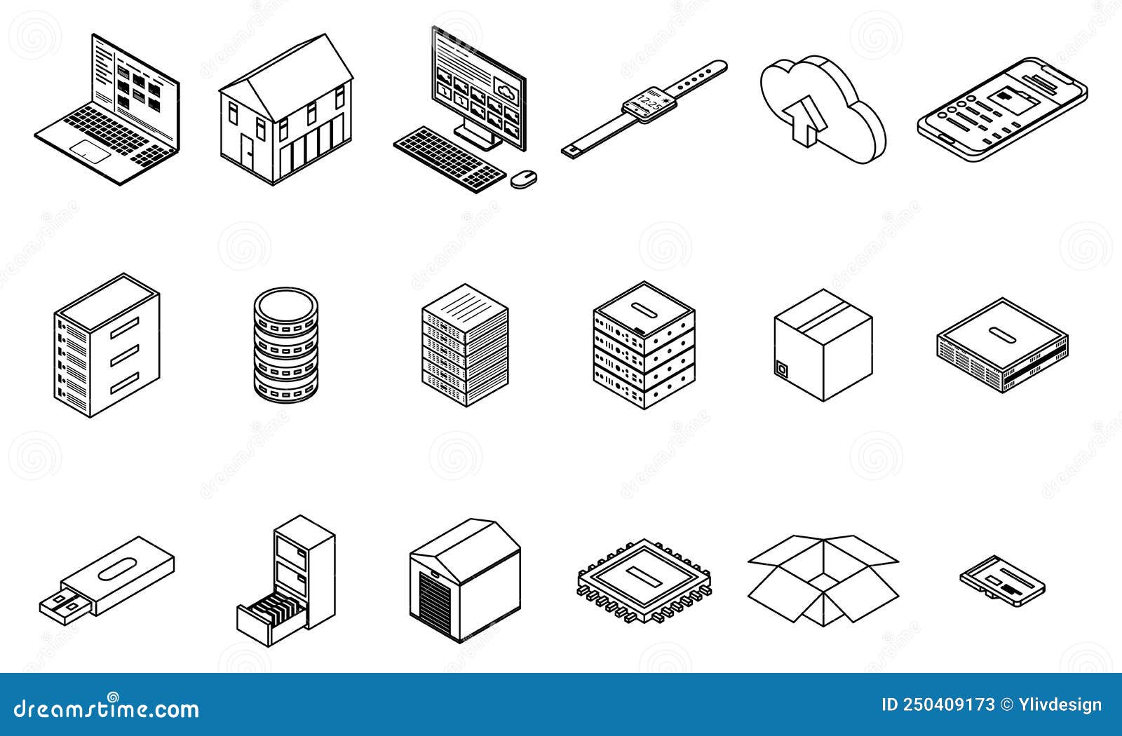 Storage Icons Set Vector Outline Stock Vector - Illustration of ...