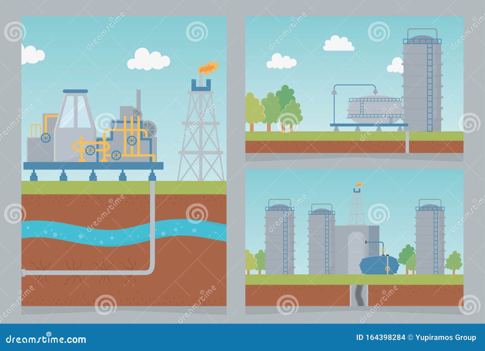 Fracking Rig Petroleum Extraction Soil Layer Water Underground Cartoon ...